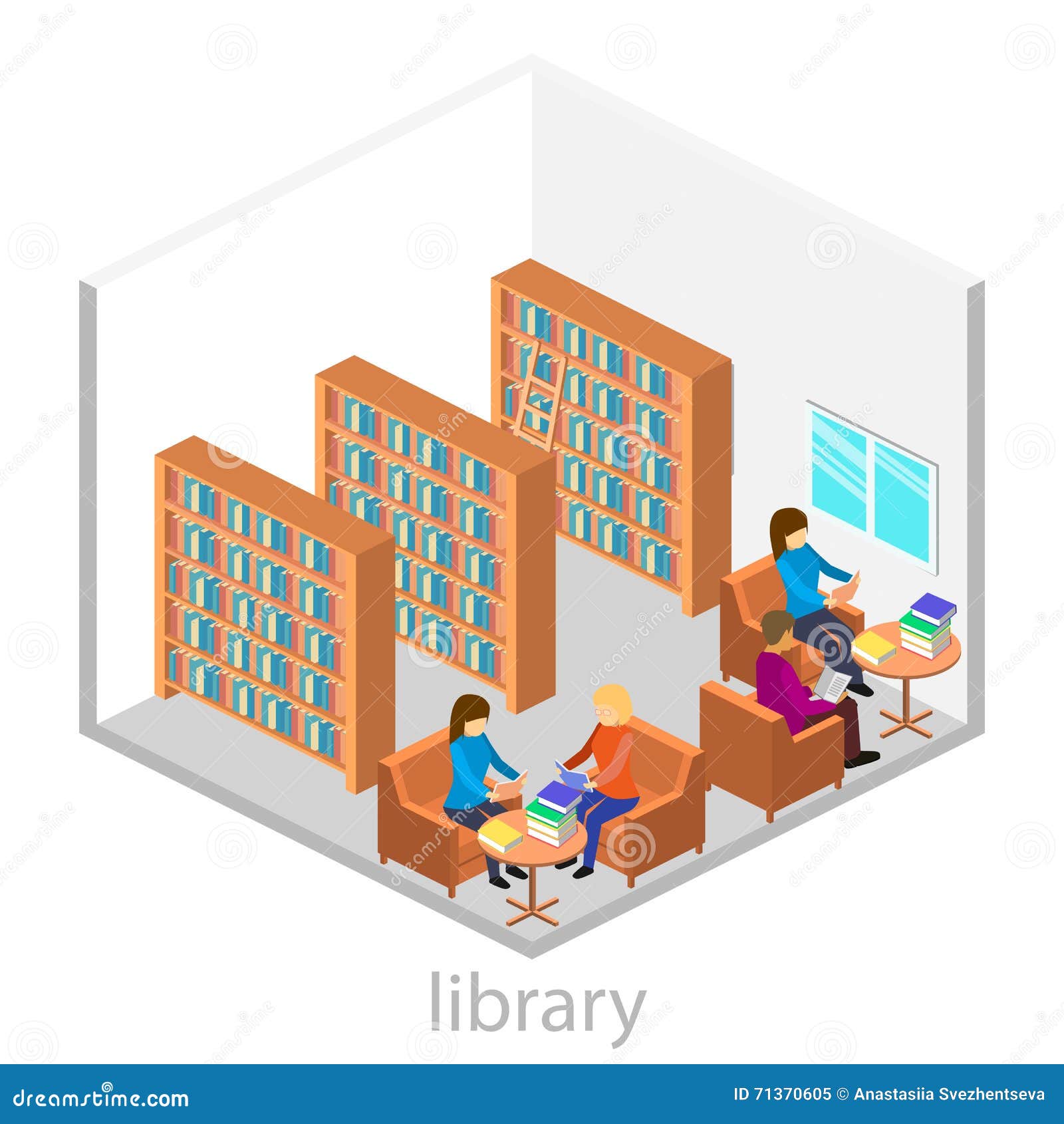 Isometric Interior of Library Stock Illustration - Illustration of ...