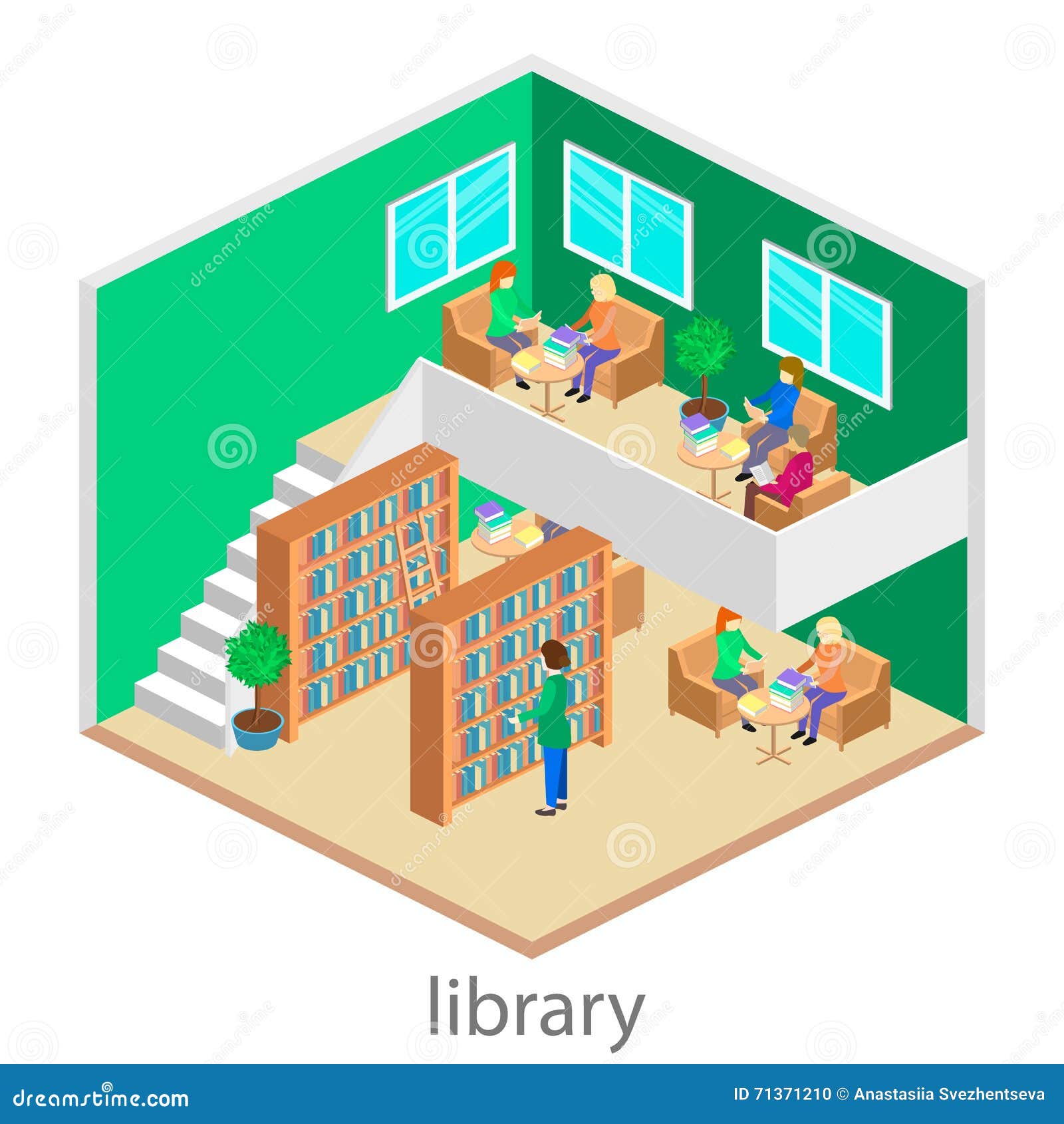 Isometric Interior of Library Stock Illustration - Illustration of icon ...