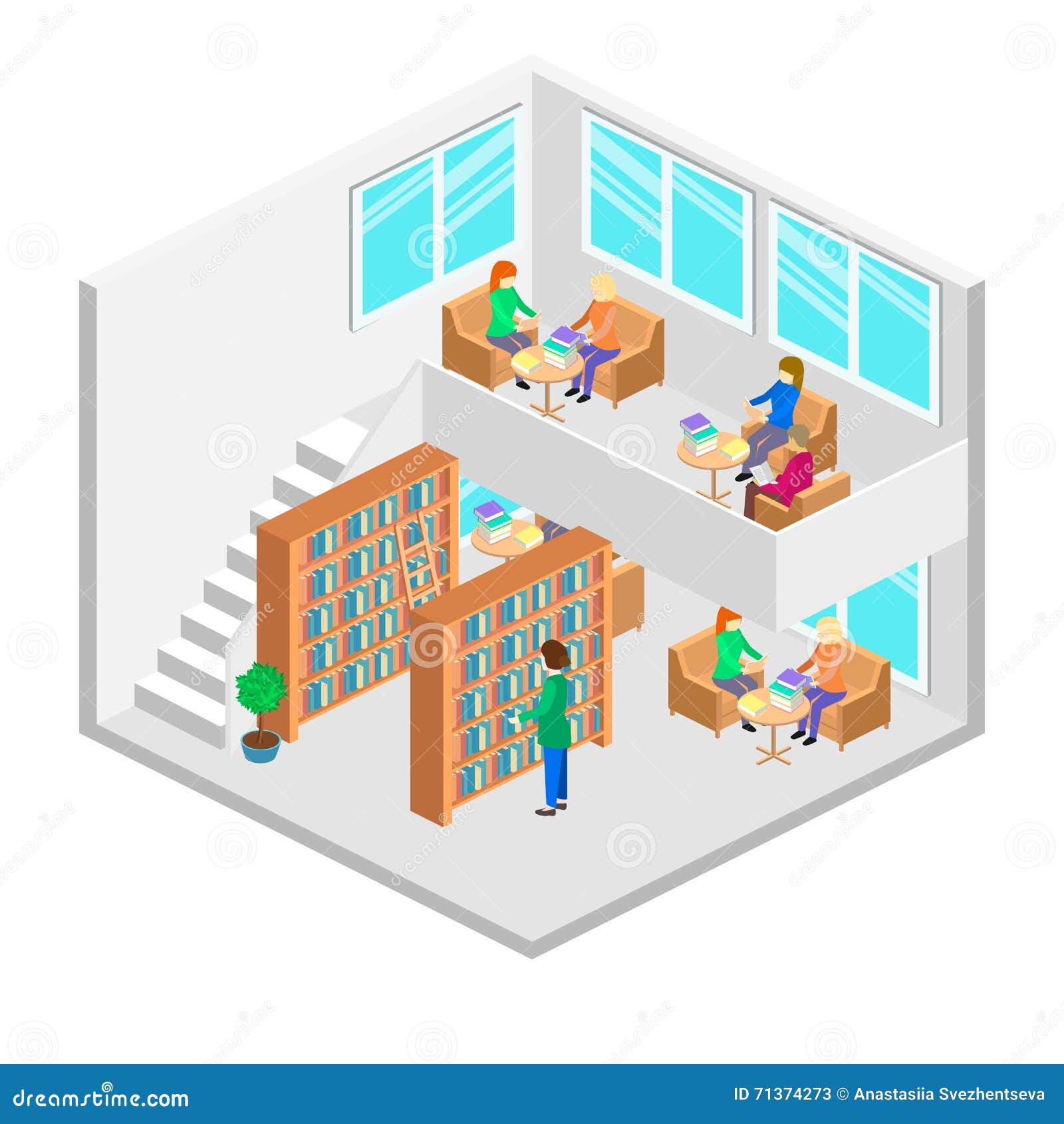 Isometric Interior of Library Stock Illustration - Illustration of book ...