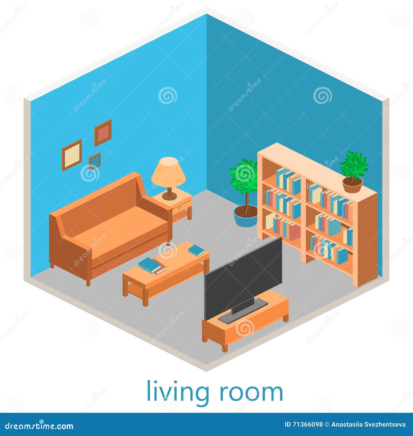 Isometric Interior of a Living Room Stock Illustration - Illustration ...