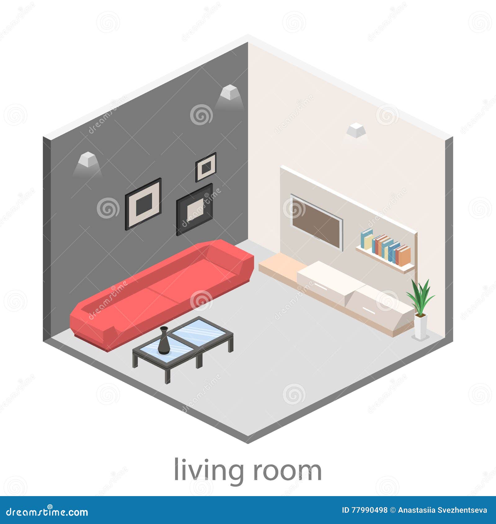 Isometric Interior of a Modern Living Room Stock Illustration ...