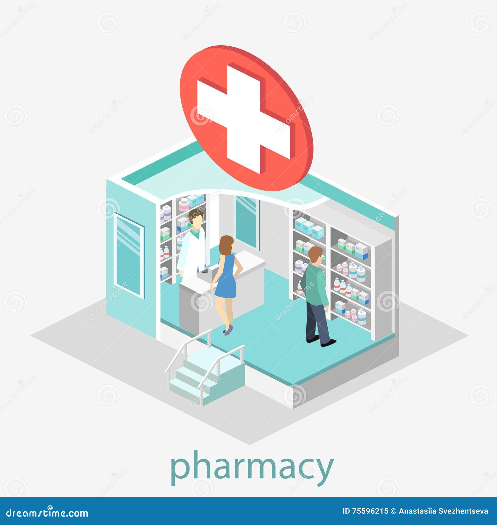 Isometric Interior of Pharmacy Stock Illustration - Illustration of ...