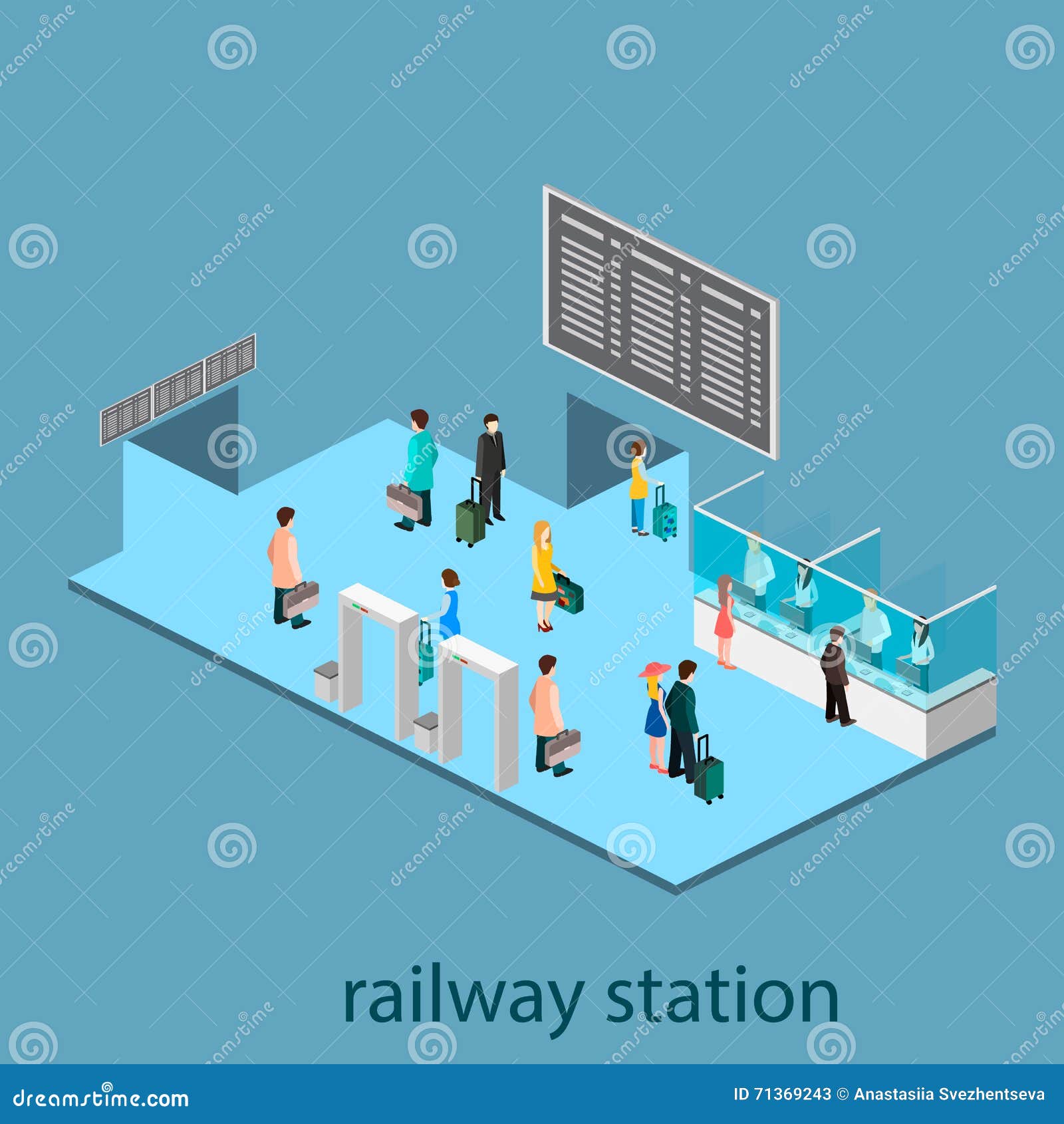 Isometric Interior of Railway Station Stock Illustration - Illustration ...