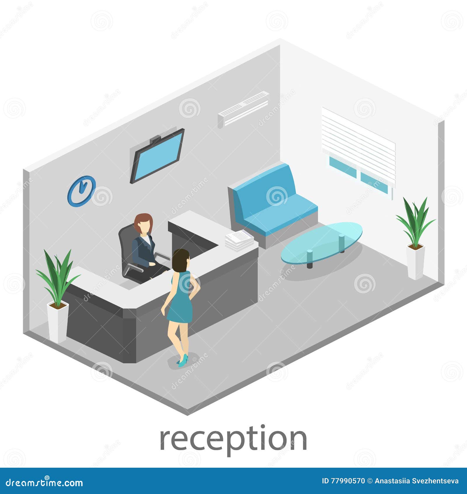 Isometric Interior of Reception. Stock Illustration - Illustration of ...