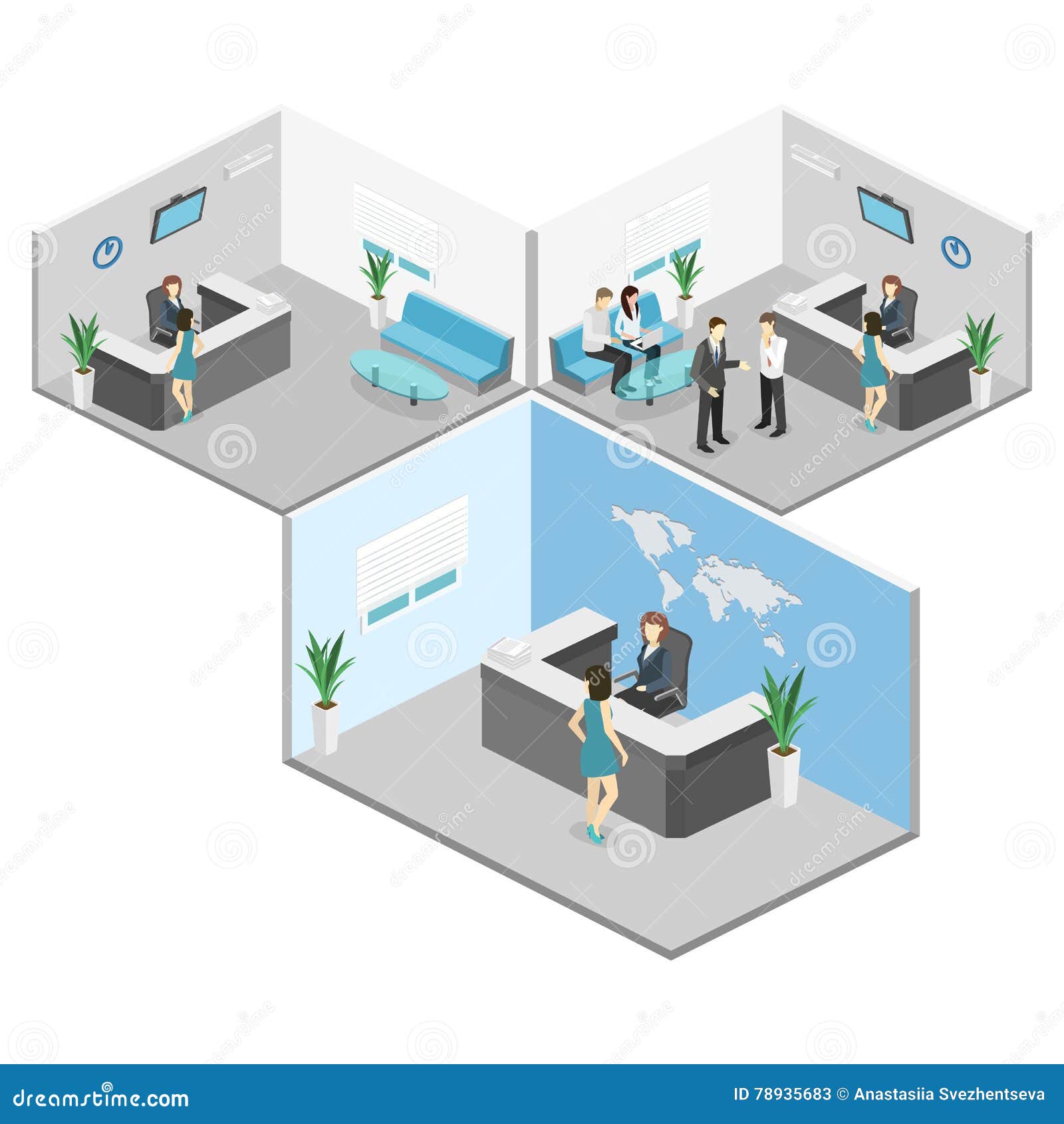 Isometric Interior of Reception. Stock Illustration - Illustration of ...