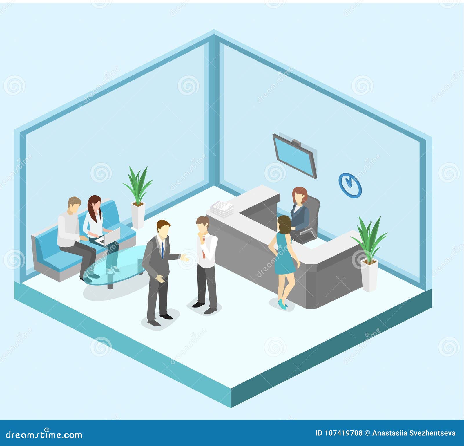Illustration Of A Waiting Room With Counter Cartoon Vector ...