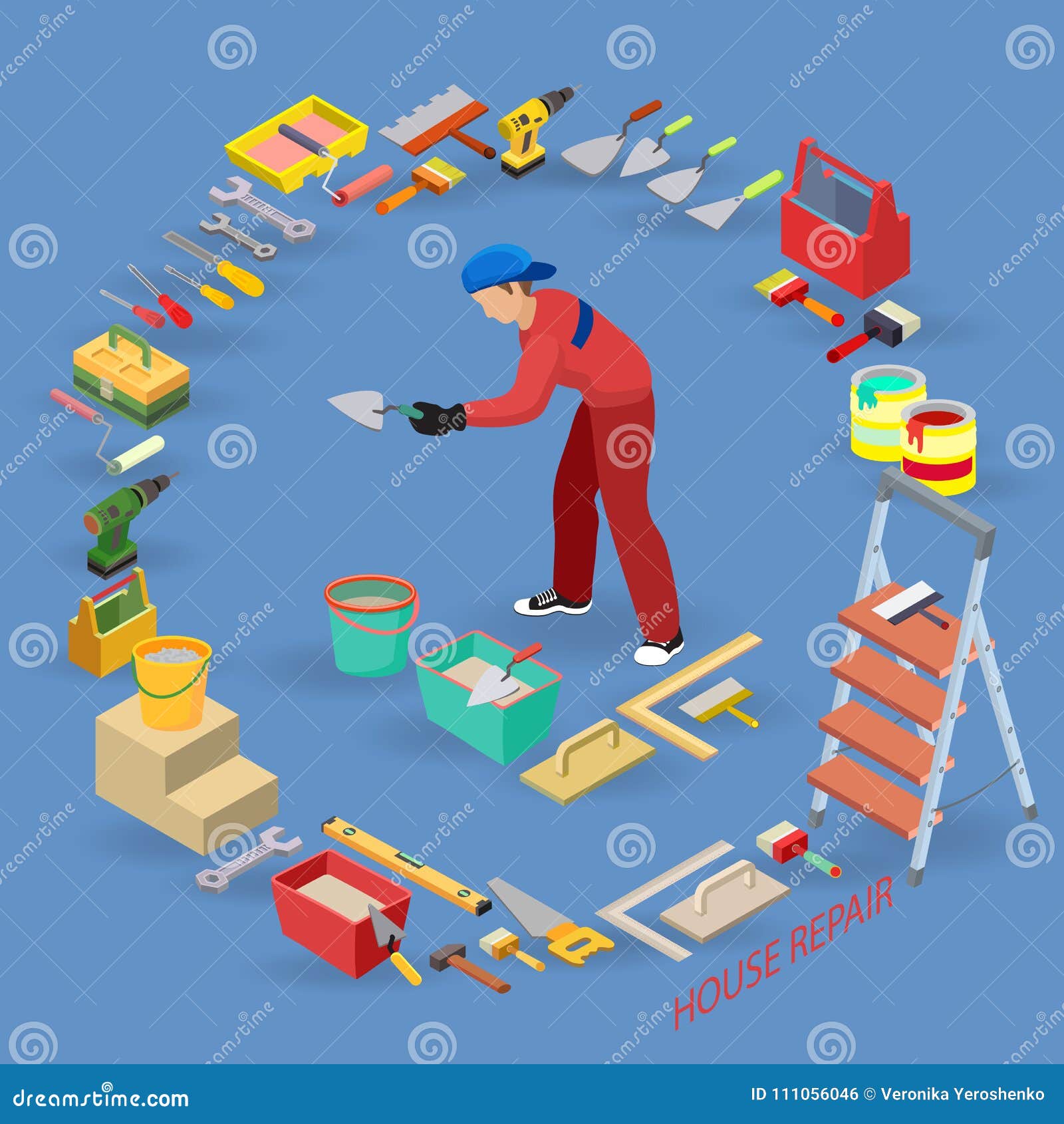 Plasterer Profession Worker Character For Animation. Front And Back ...