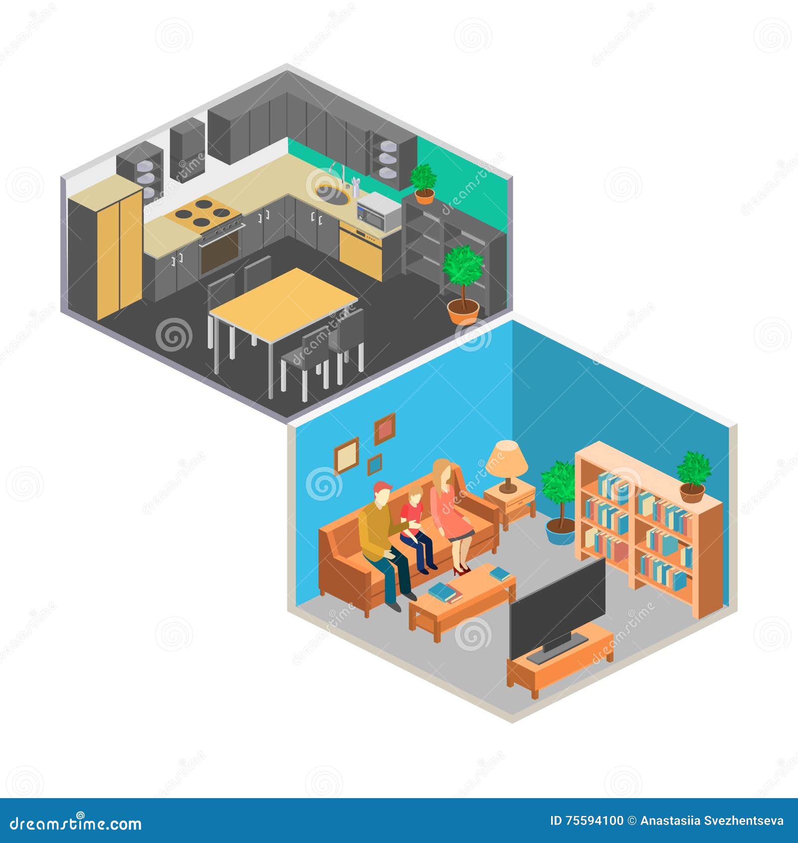 Isometric Interior of Rooms in the House Stock Illustration ...