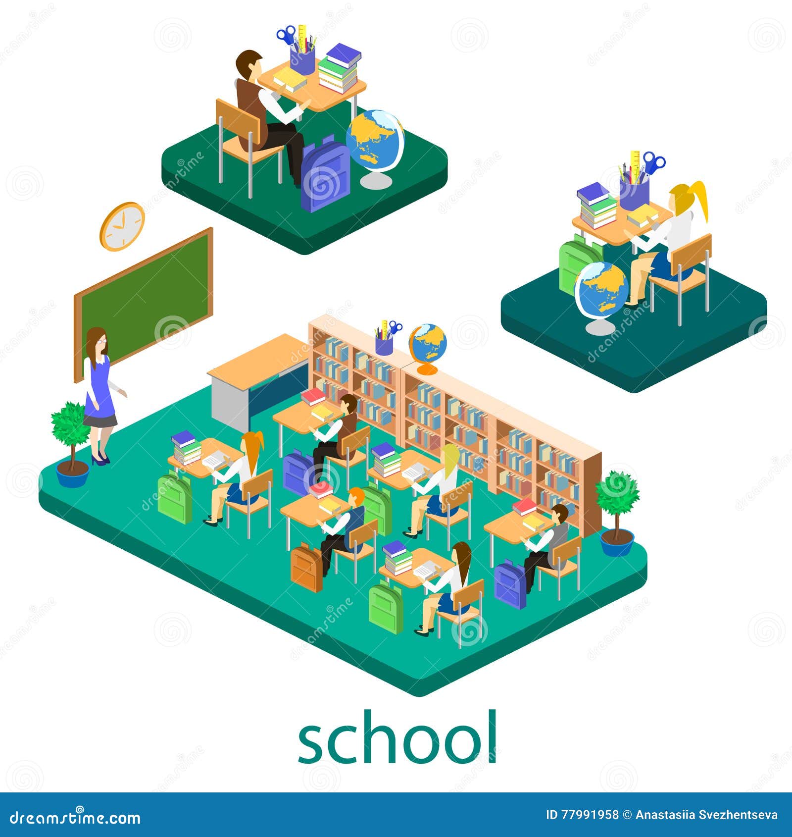 Isometric Interior of School. Children Learn at School Stock ...