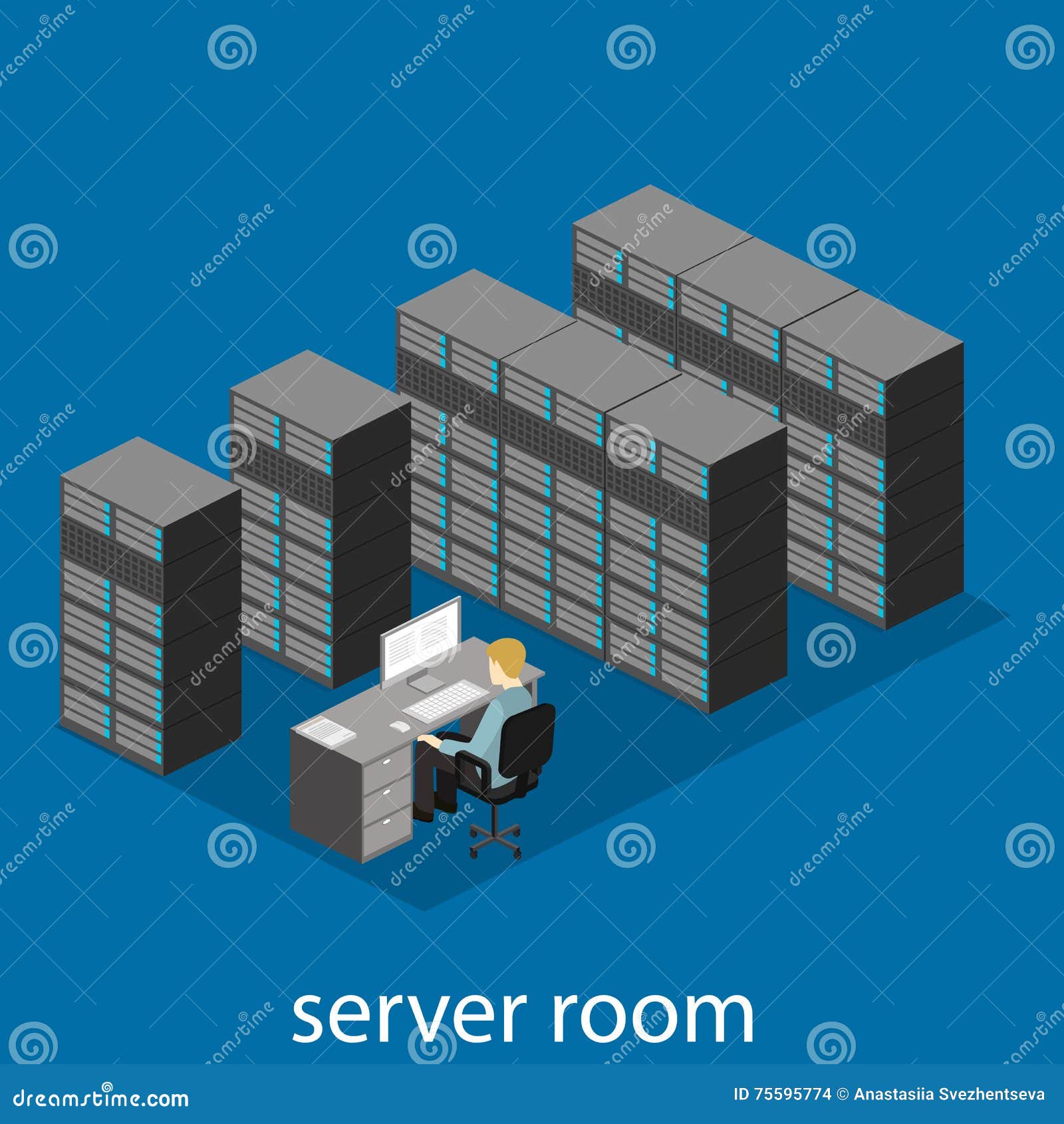 Isometric Interior of Server Room. Stock Illustration - Illustration of ...
