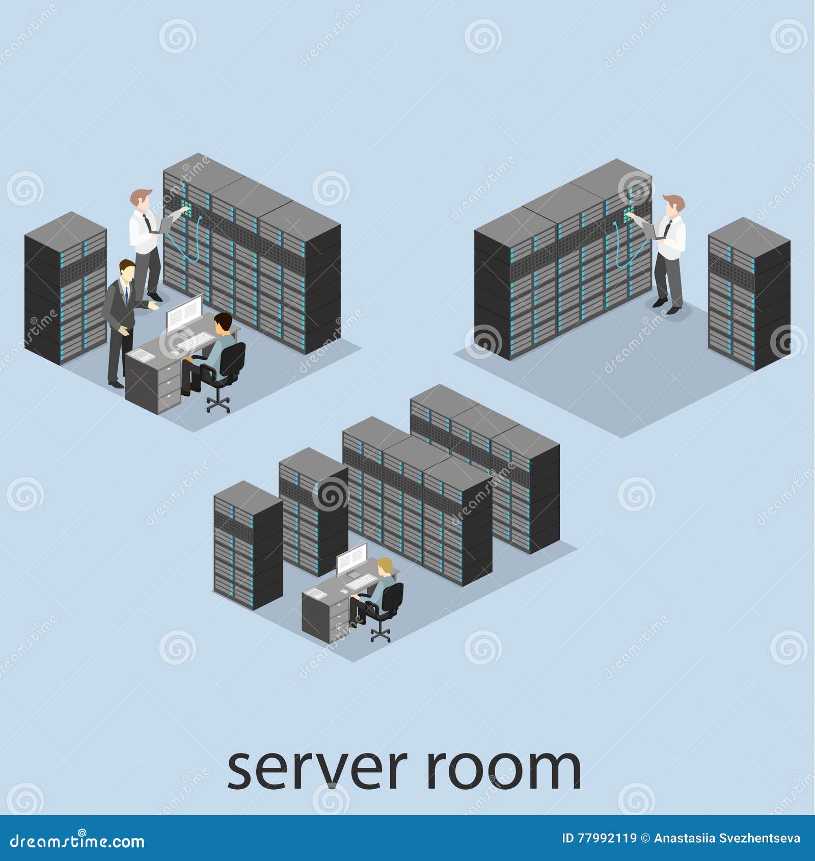 Isometric Interior of Server Room. Flat 3D Illustration Stock ...