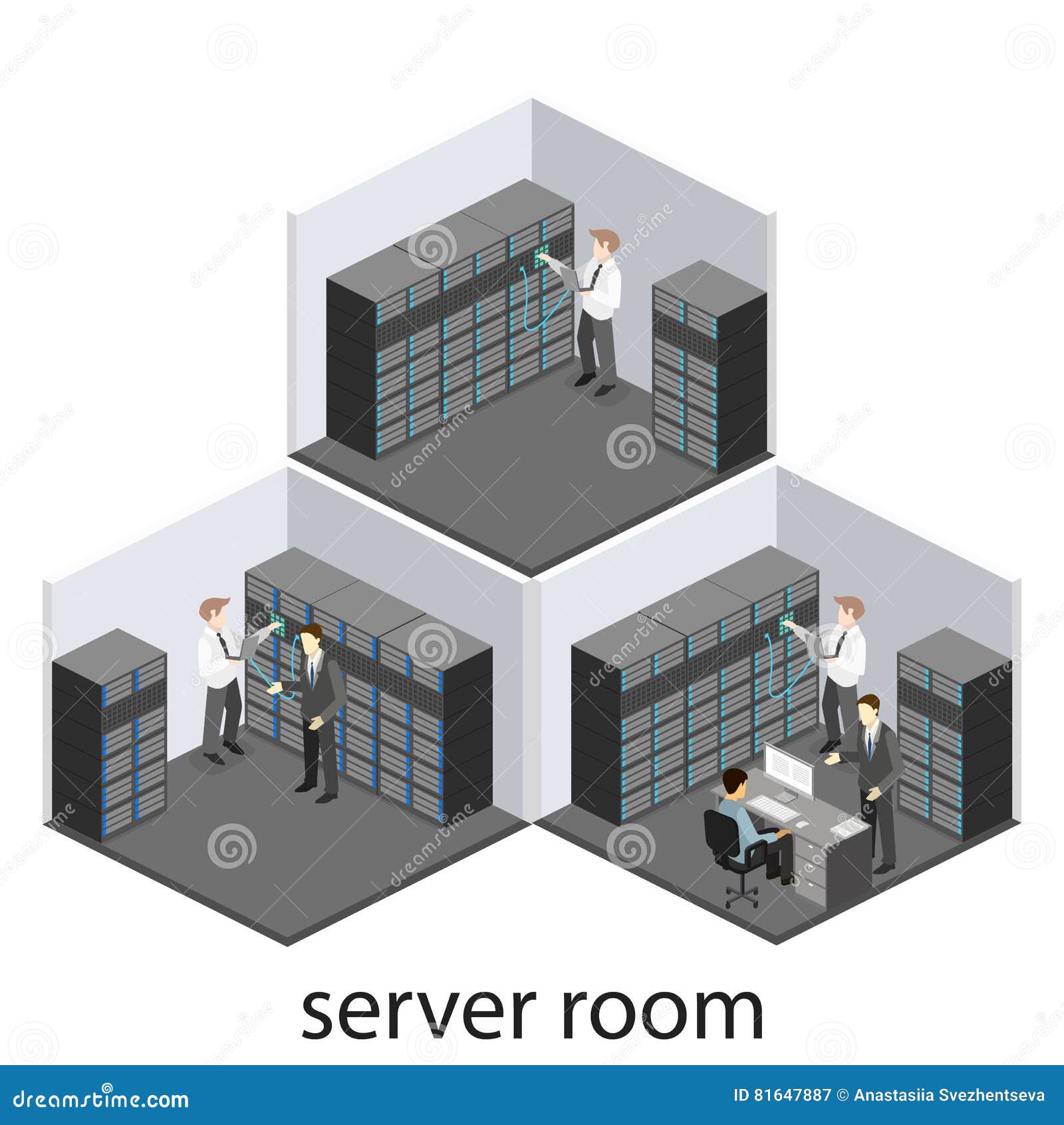 Isometric Interior of Server Room. Flat 3D Illustration Stock ...