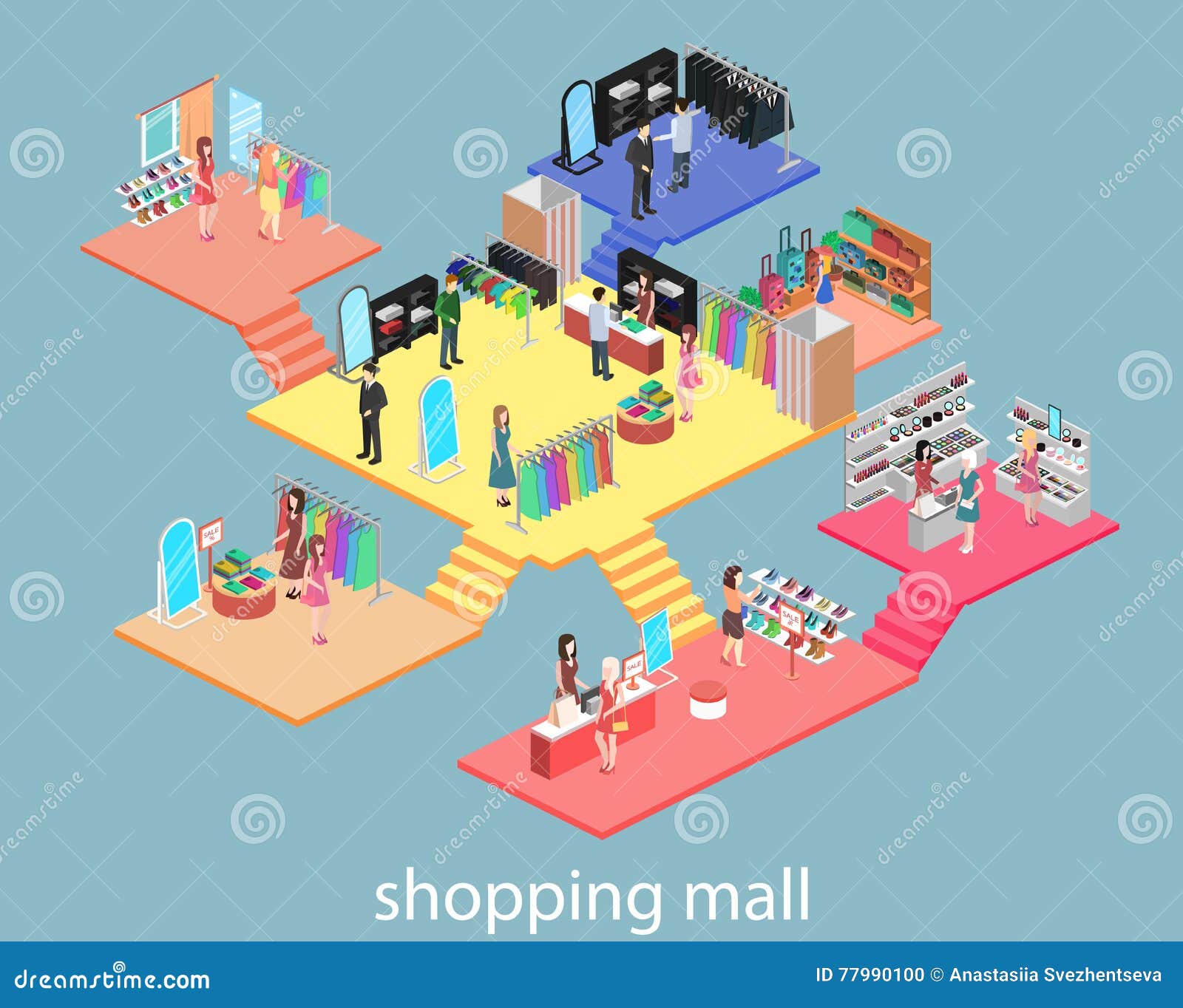 Isometric Interior of Shopping Mall. Stock Illustration - Illustration ...