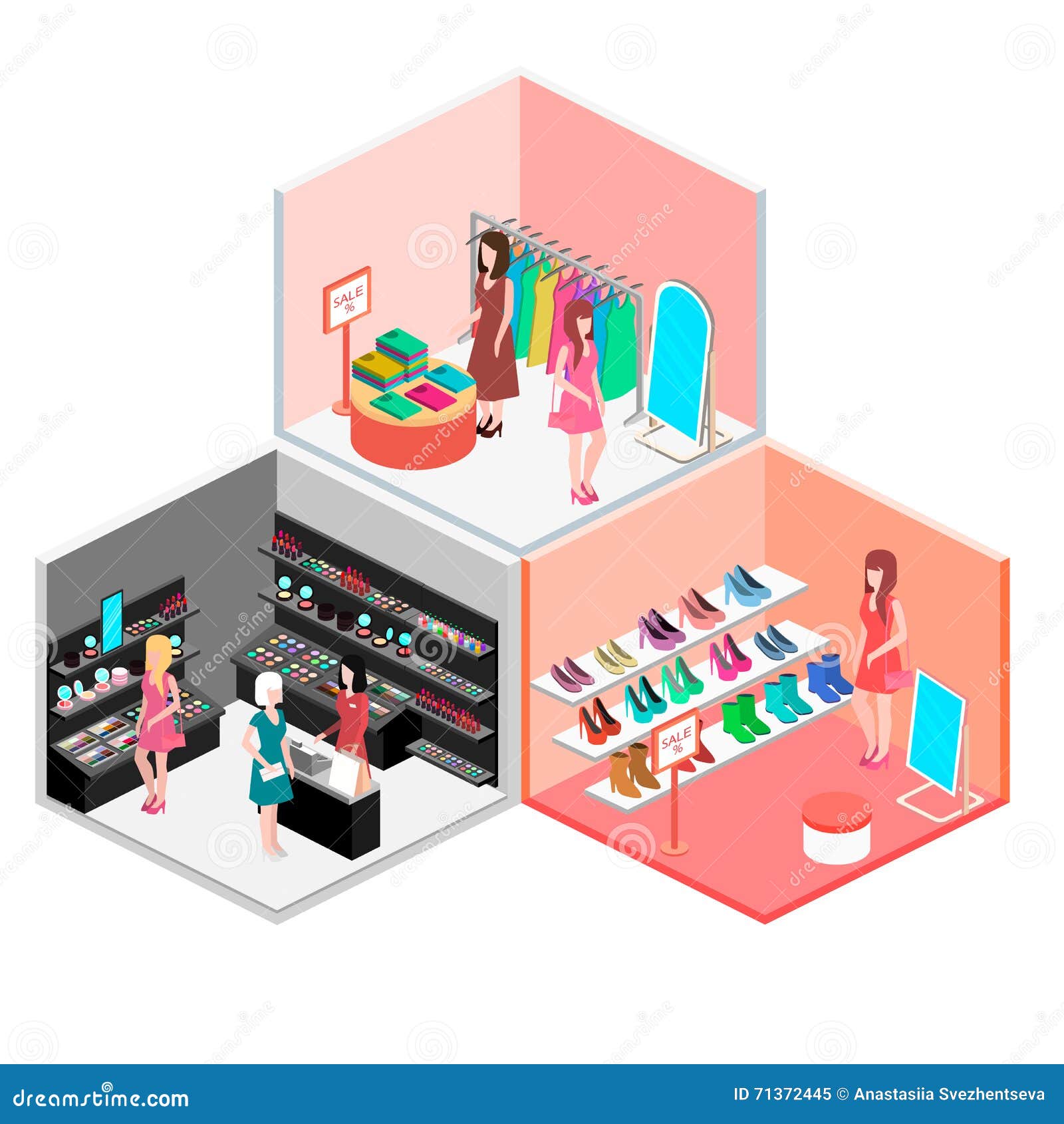 Isometric Interior of Stores Set Stock Illustration - Illustration of ...