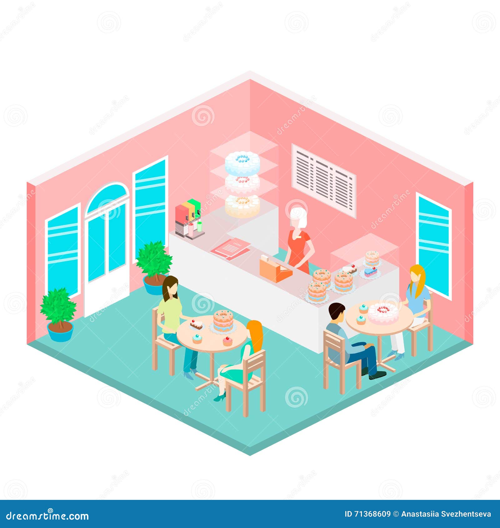 Isometric Interior of Sweet-shop. Stock Illustration - Illustration of ...