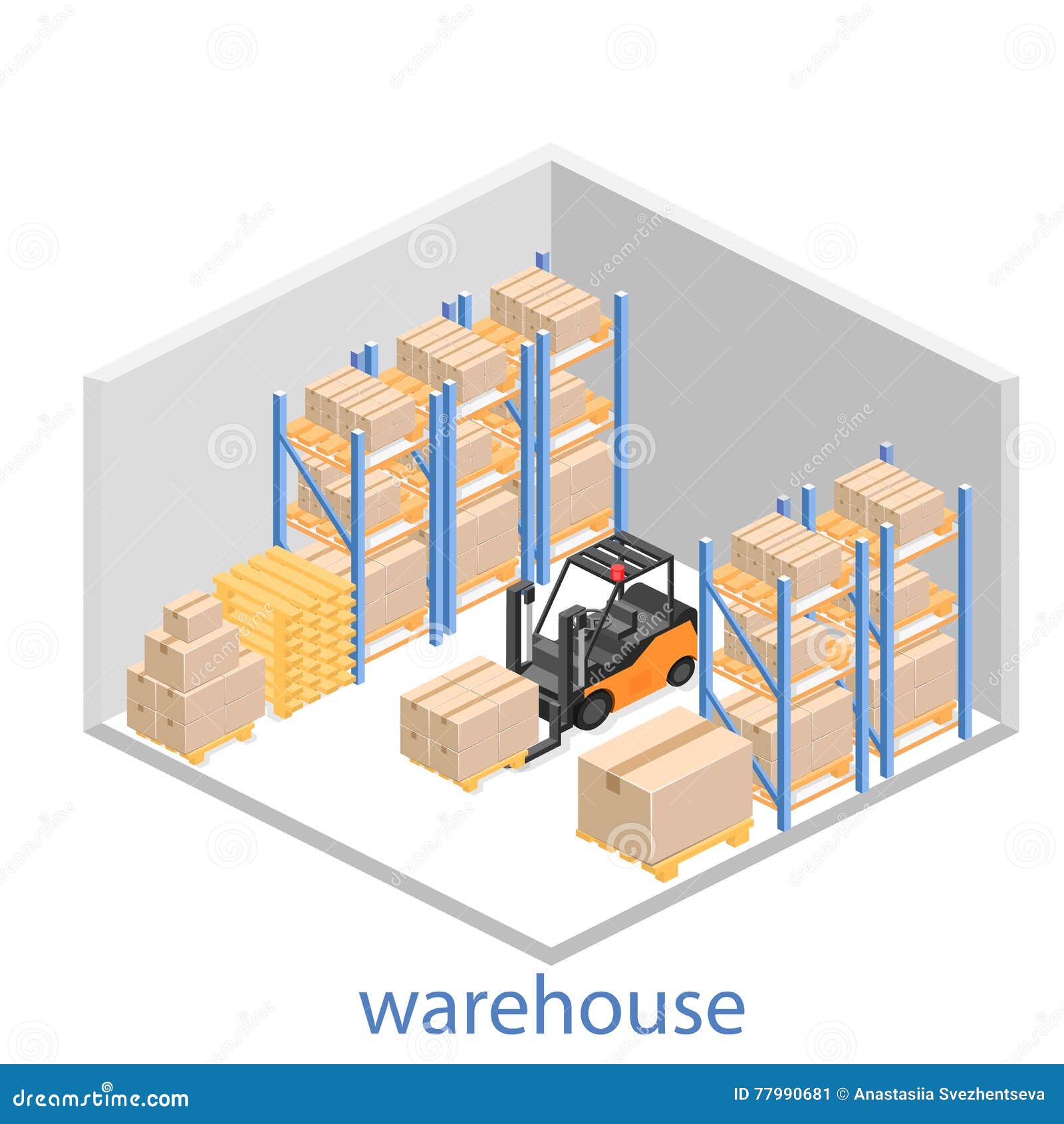 Interior Of Warehouse.Two Worker Front Shelves Cartoon Vector ...