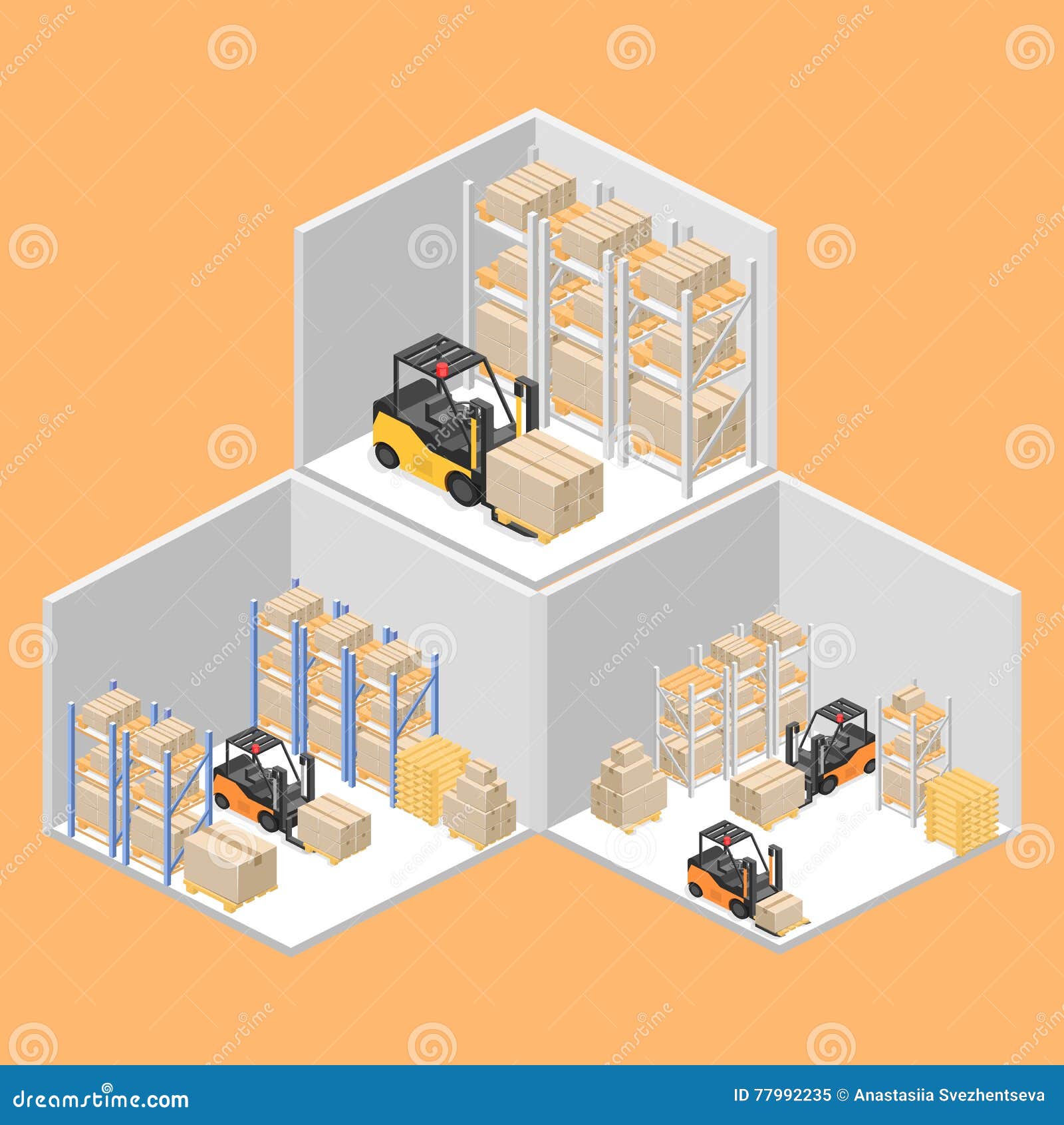 Isometric Interior of Warehouse. the Boxes are on the Shelves. Flat 3d ...