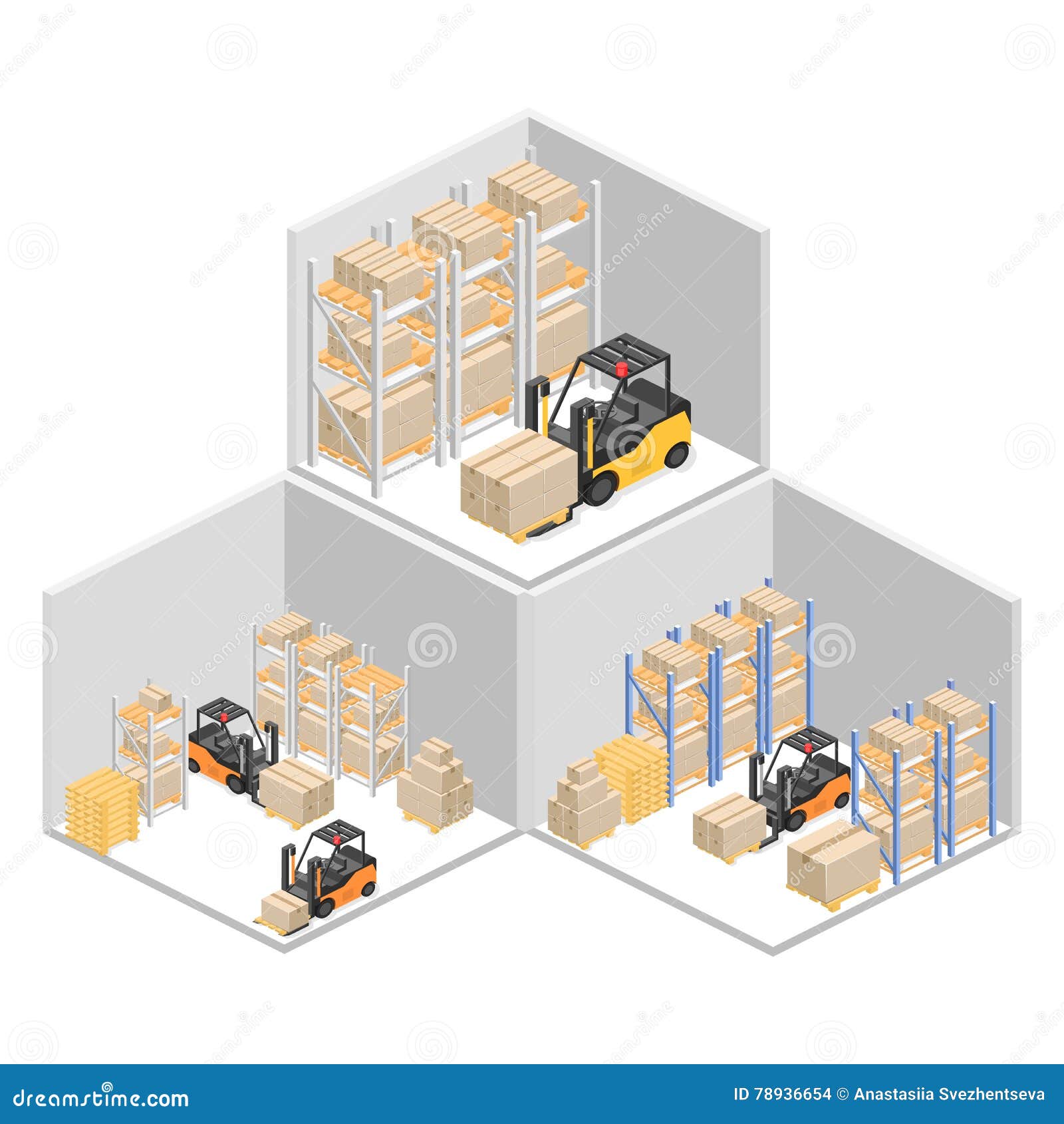 Isometric Interior of Warehouse. the Boxes are on the Shelves. Flat 3d ...