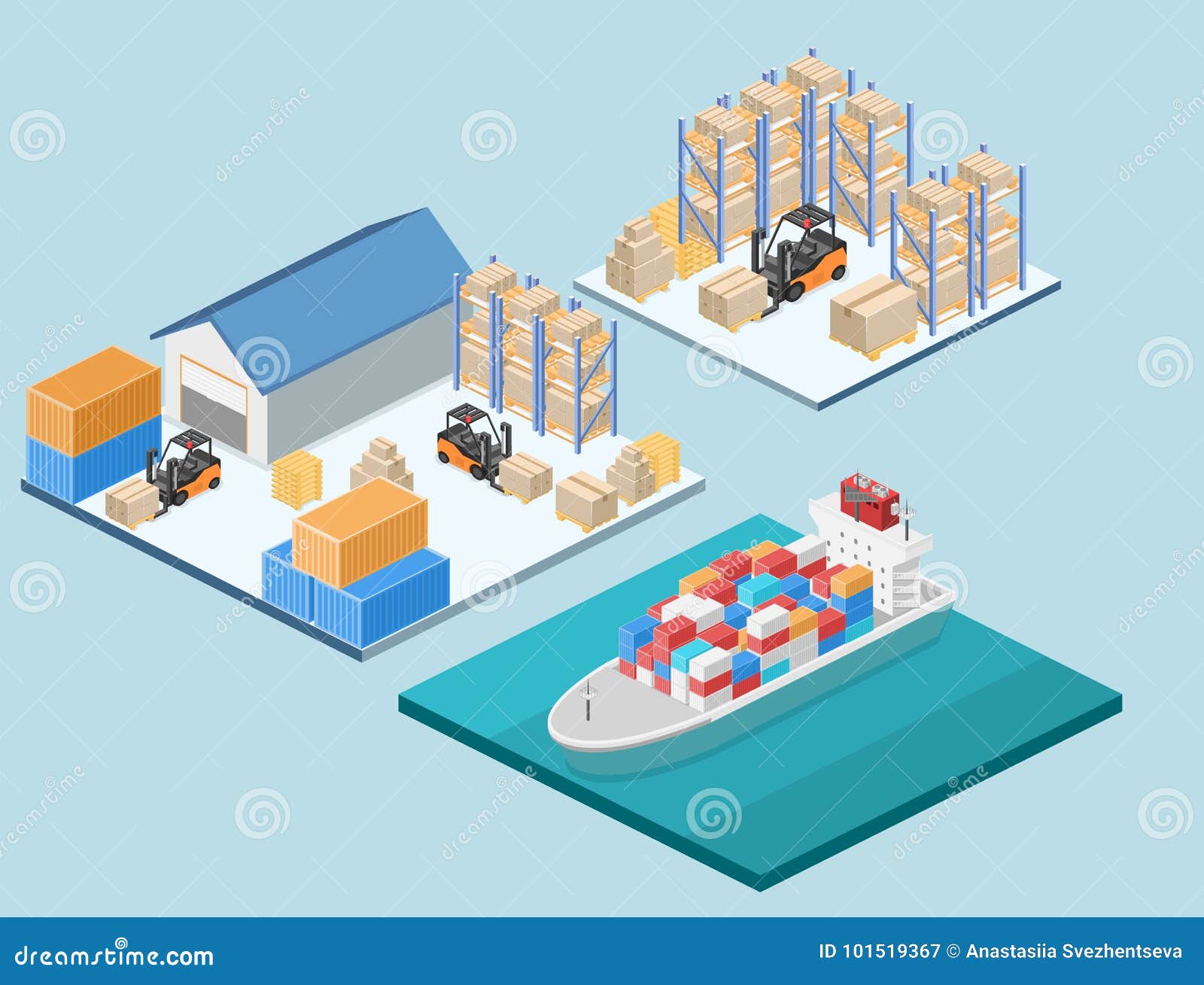 Isometric Interior of Warehouse. the Boxes are on the Shelves Stock ...