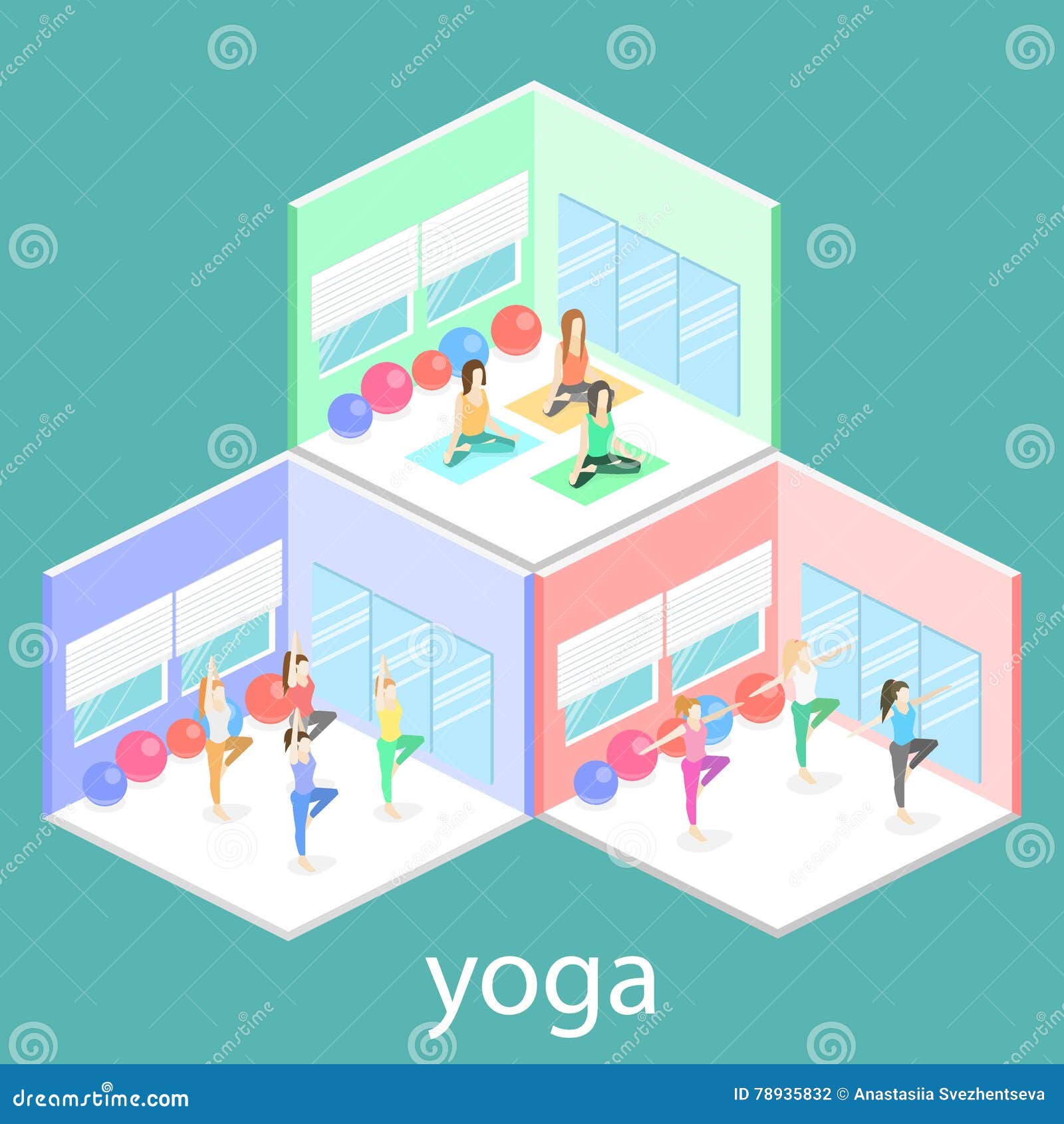 Isometric Interior of Yoga Class. People Do Yoga Stock Illustration ...
