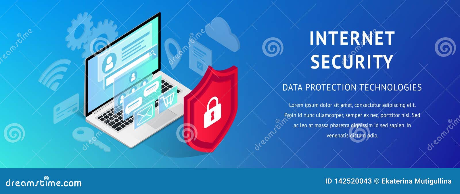 Isometric Internet Security Banner Horizontal Narrow Stock Vector ...