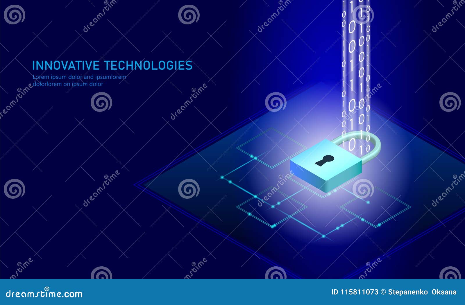 Isometric Internet Security Lock Business Concept. Blue Glowing Isometric Personal Information ...