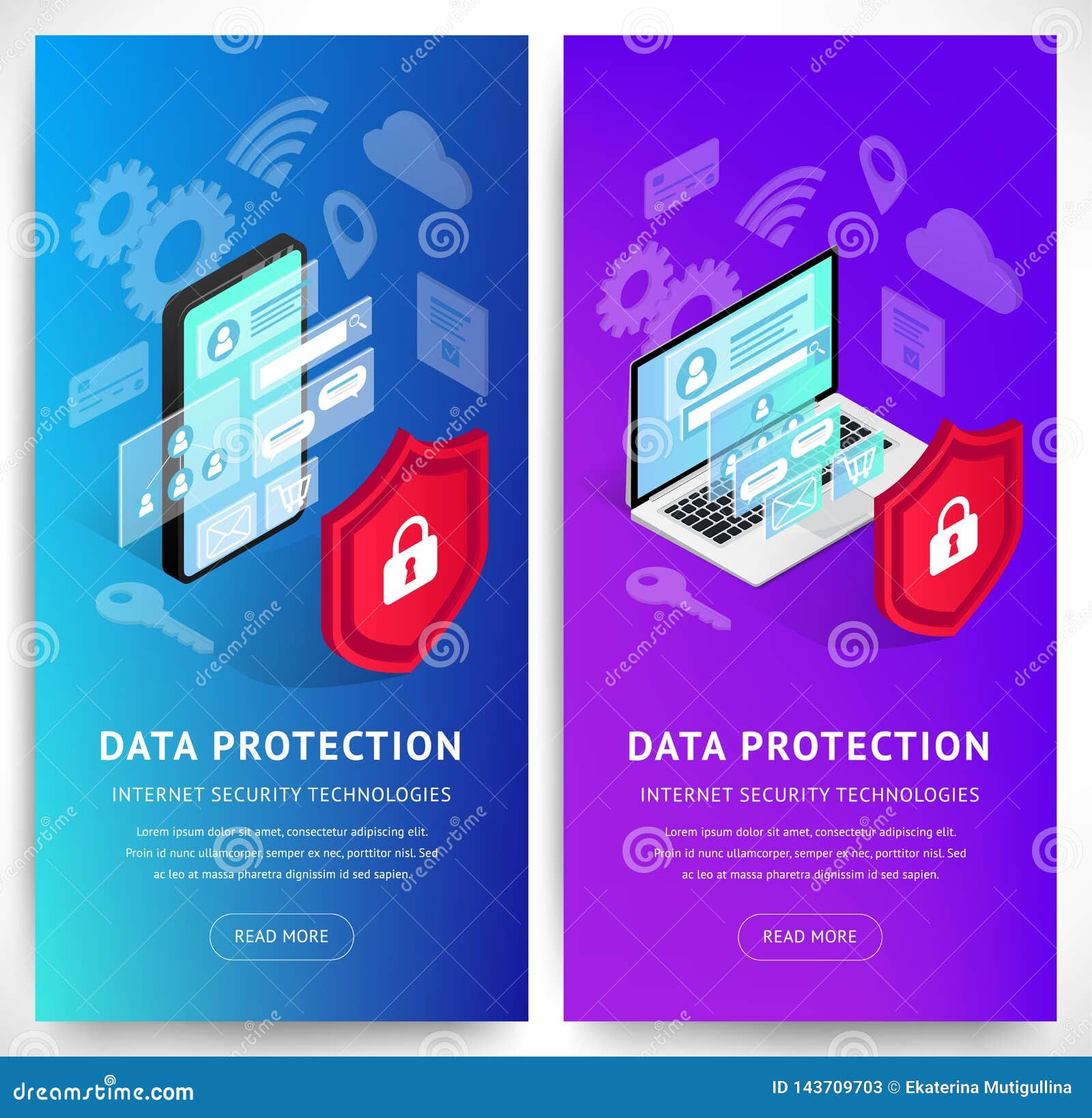 Isometric Internet Security Smartphone Vertical Banners Set Stock ...