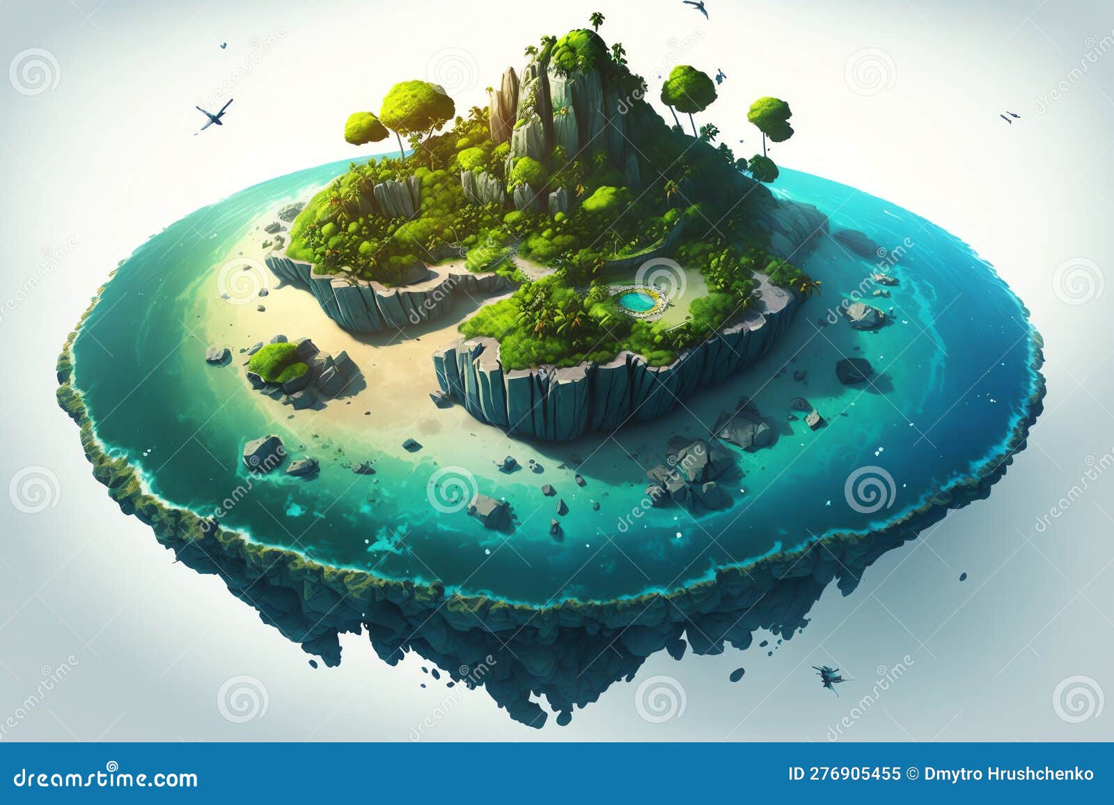Isometric Island in the Blue Sea. Small Island Stock Illustration ...