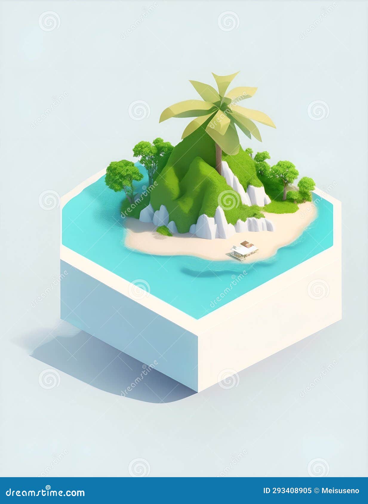Isometric, Island in a Box, Minimalist on a White Background ...