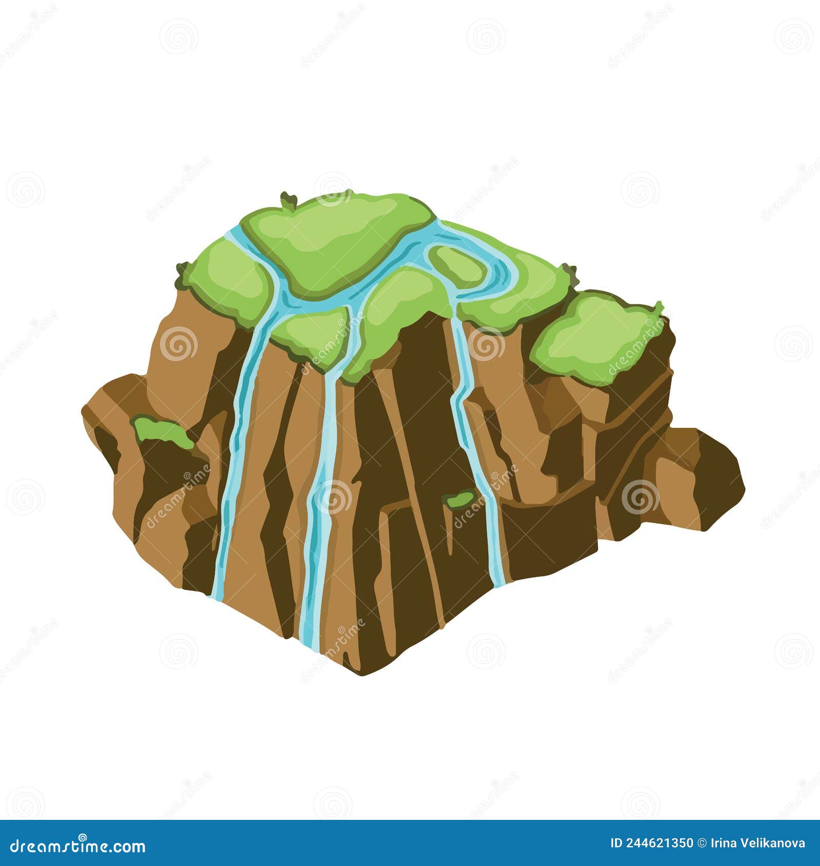 Isometric Island Illustration with Blue Water and Green Grass Stock ...