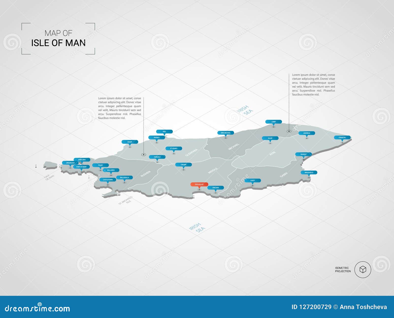 Isometric Isle of Man Map with City Names and Administrative Div Stock ...