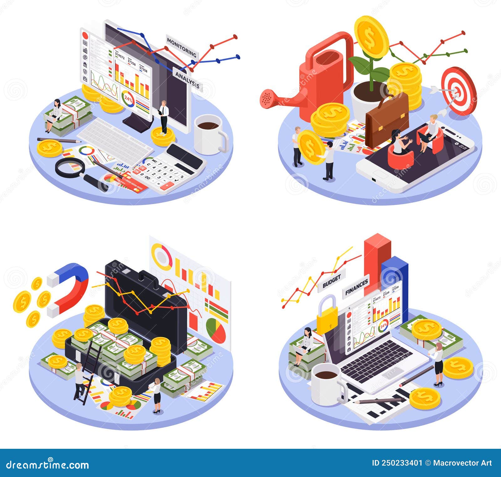 Isometric Isolated Wealth Management Icon Set Stock Vector ...