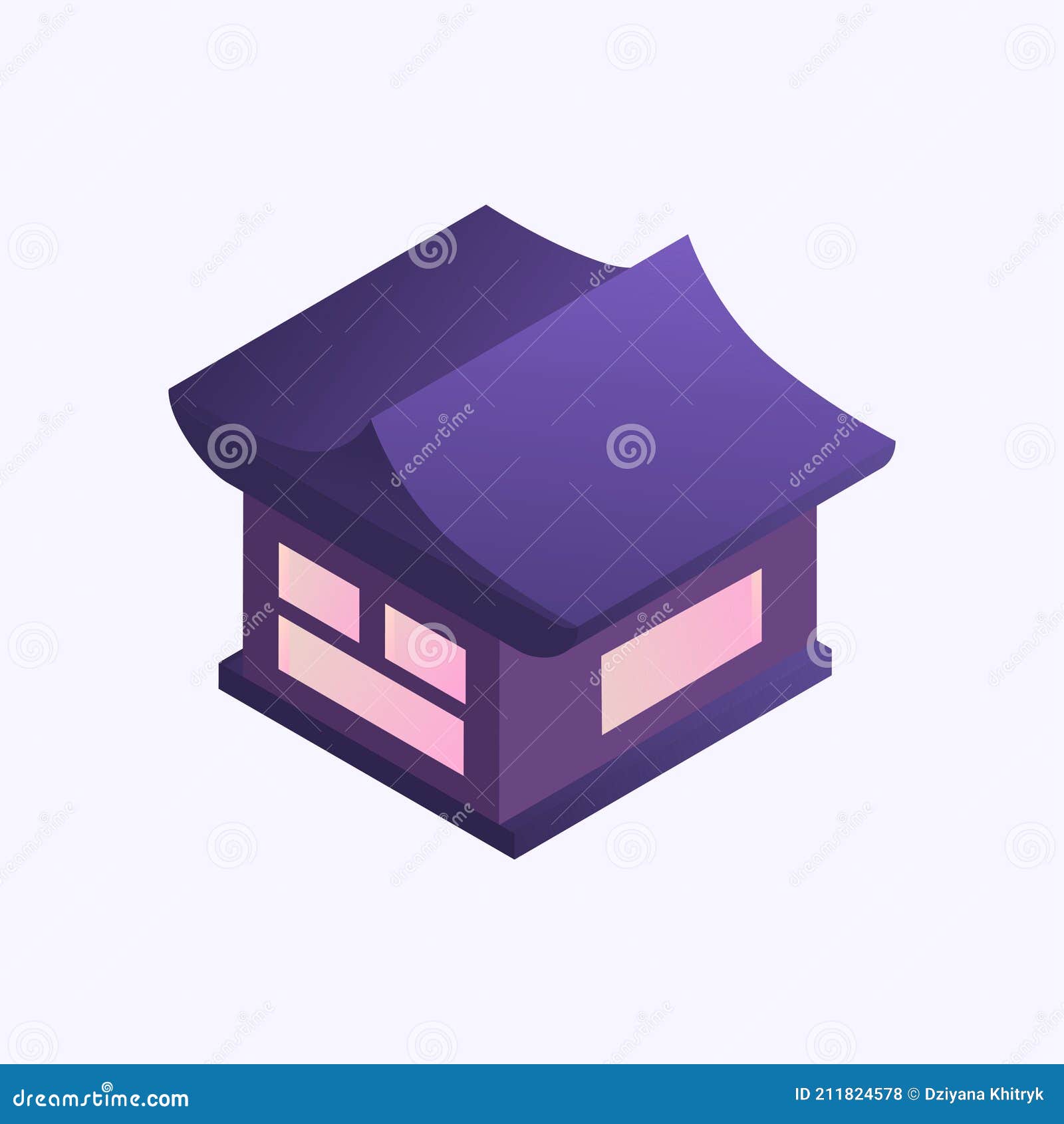 Isometric Japanese Architecture. Japanese Building. House with Lights ...