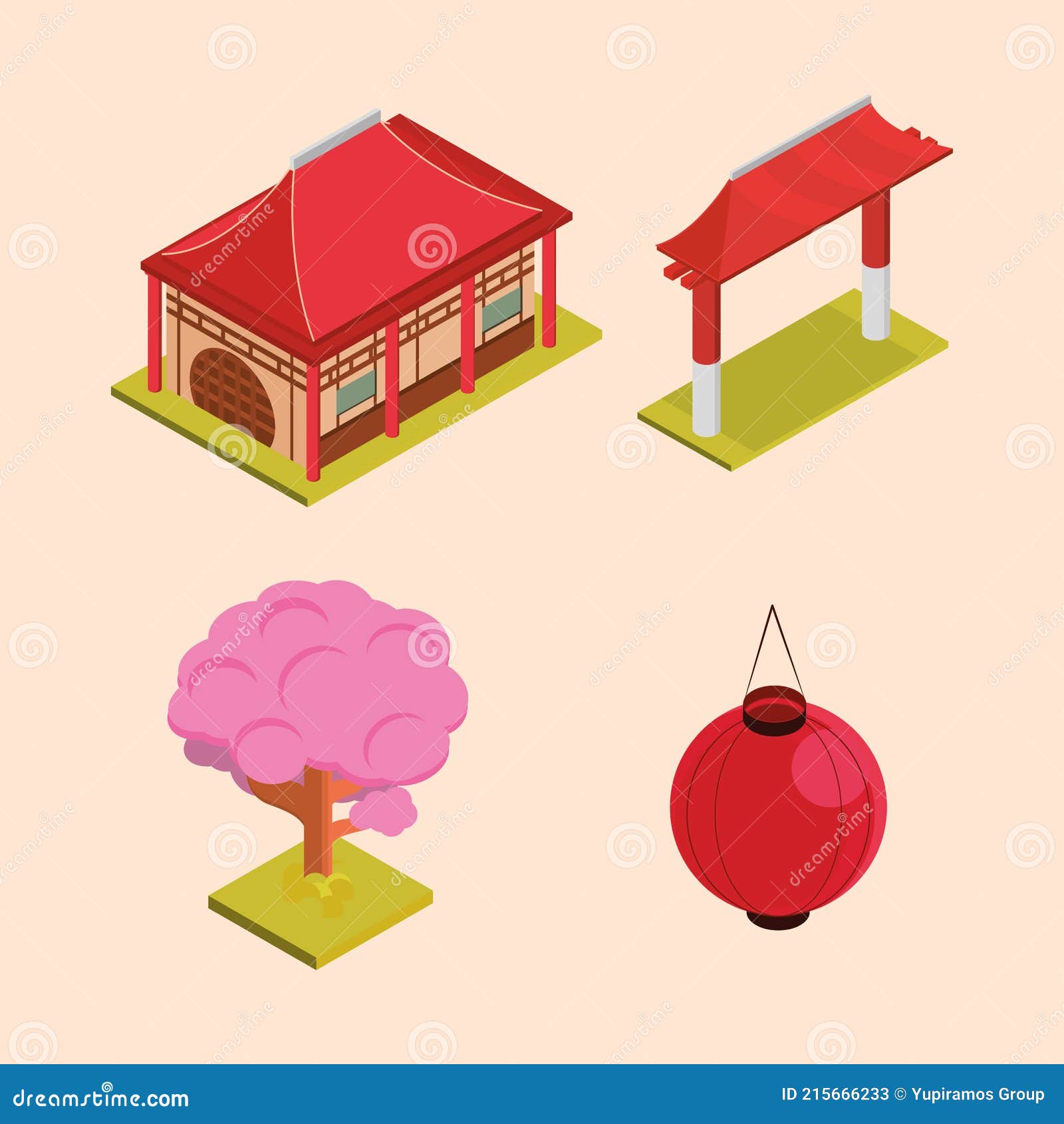 Isometric japanese set stock vector. Illustration of home - 215666233