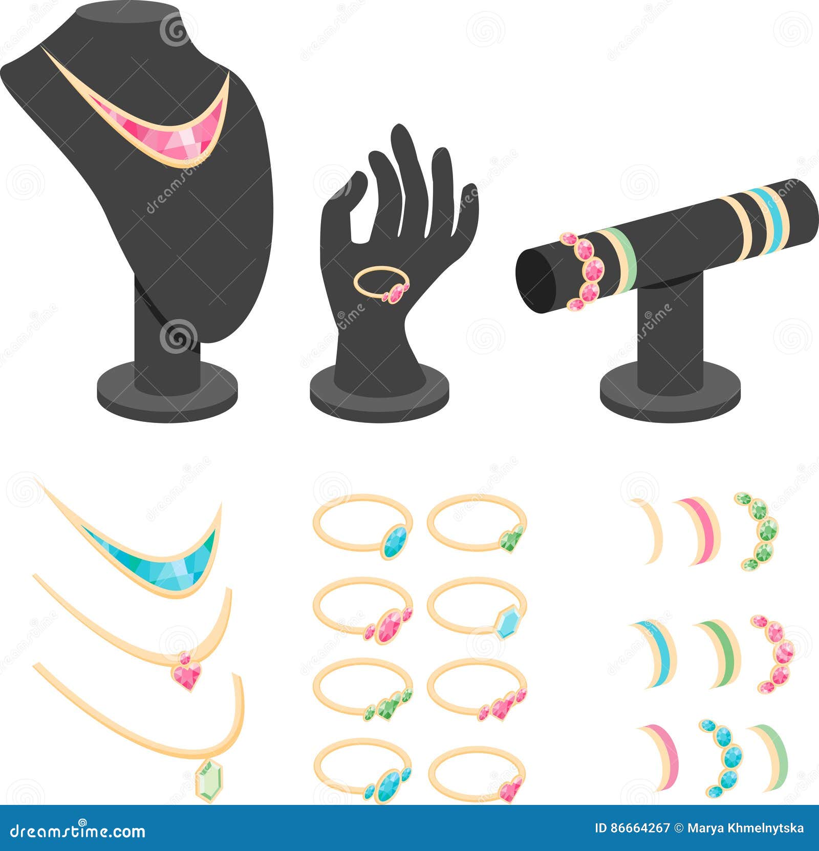 Jewelry Display With Male And Female Inspectors In Flat Vector ...