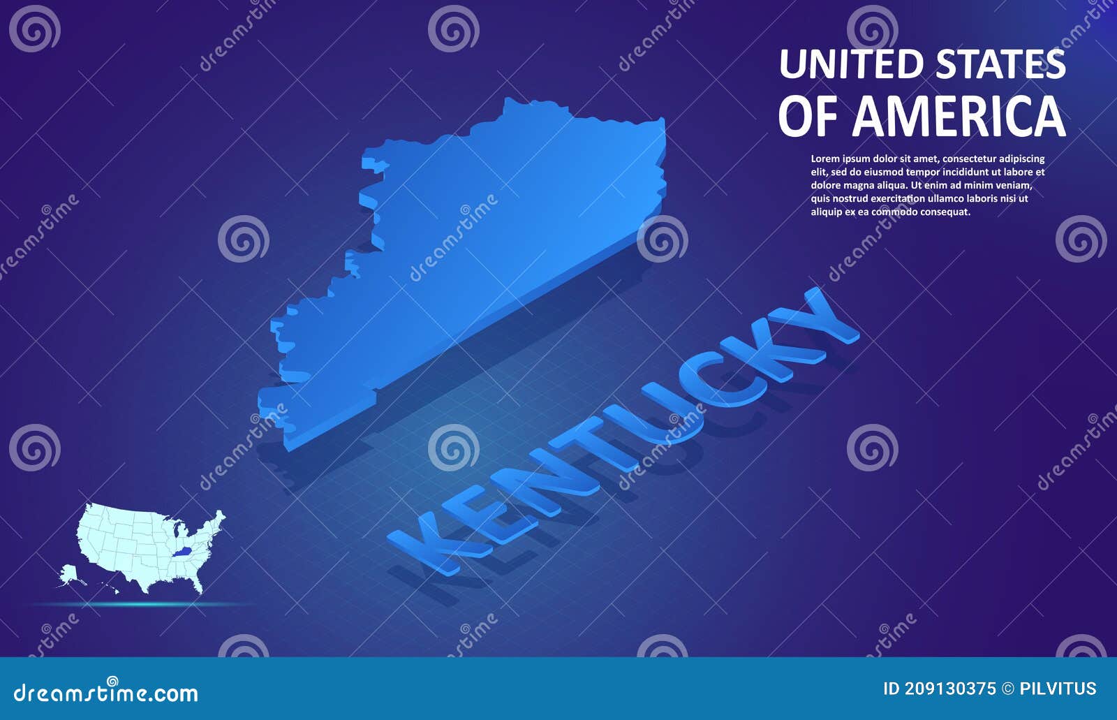 Isometric Kentucky State Map on Blue and Glowing Background. 3D ...