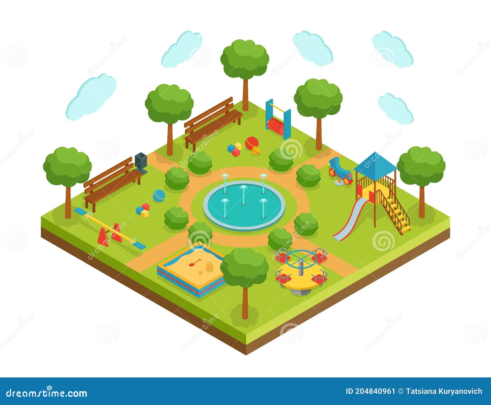 Isometric Kid Playground with Fountain, Vector Illustration Stock ... Isometric Kid Playground with Fountain, Vector Illustration Stock ...