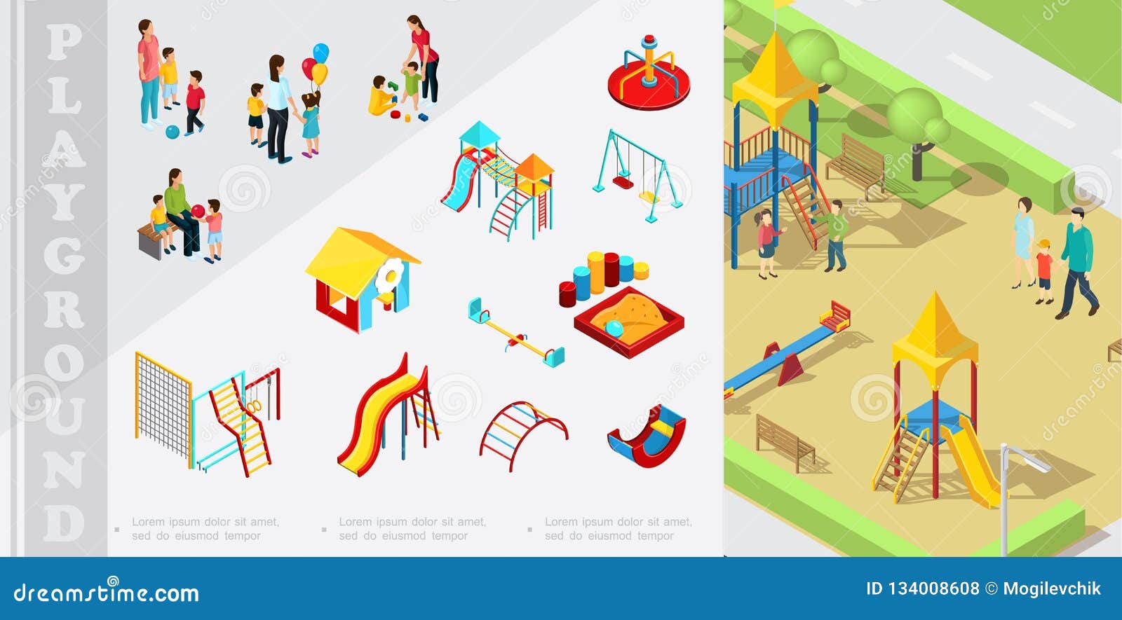 Isometric Kids Playground Elements Composition Stock Vector ...