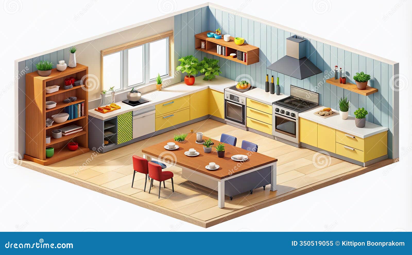 Isometric Kitchen Design Clipart - Realistic 3D Kitchen Rendering for ...