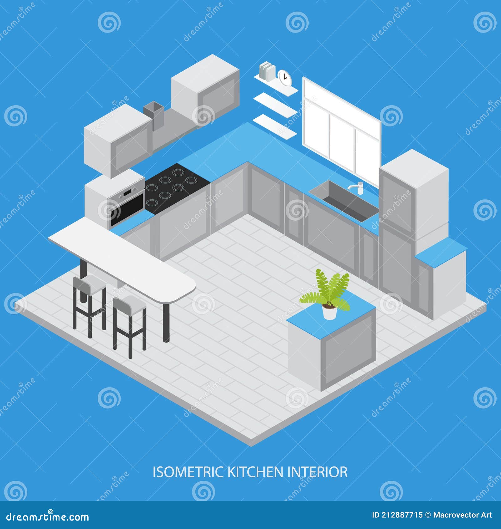 Isometric Kitchen Interior stock vector. Illustration of furniture ...