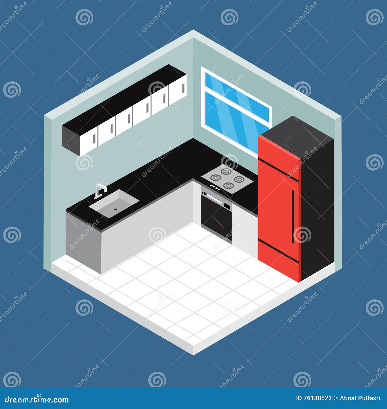 Isometric Kitchen Room Vector Design. Stock Vector - Illustration of ...