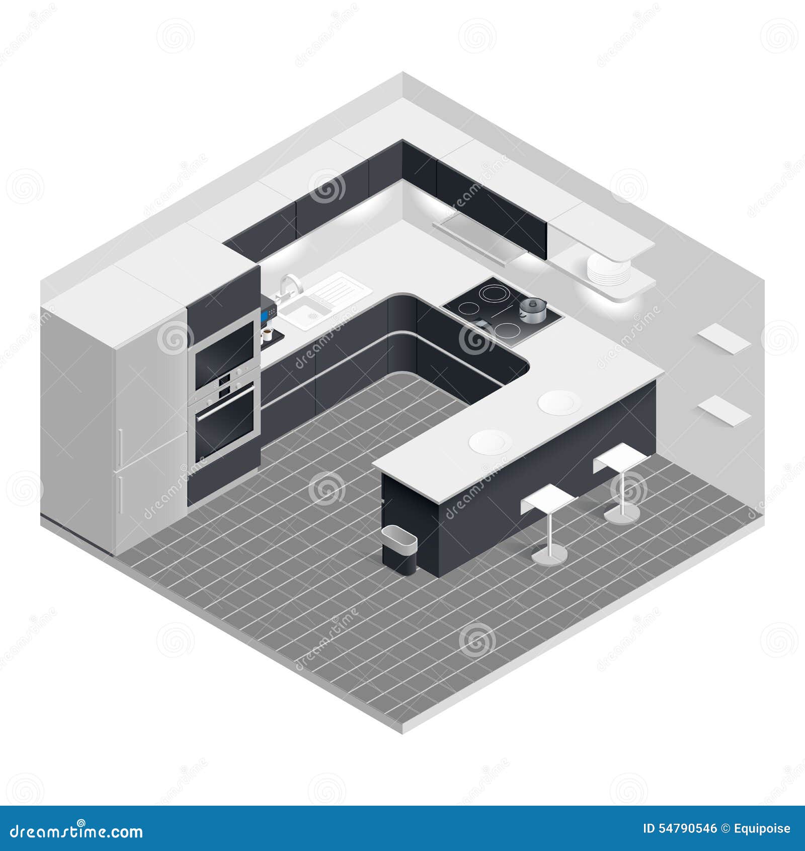 Isometric kitchen set stock vector. Illustration of lamp - 54790546