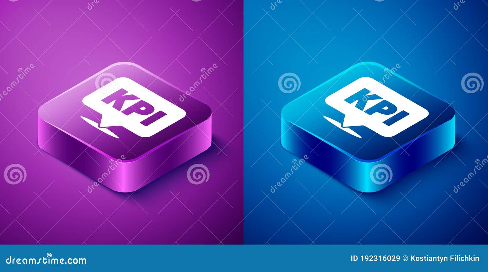 Isometric KPI - Key Performance Indicator Icon Isolated on Blue and ...