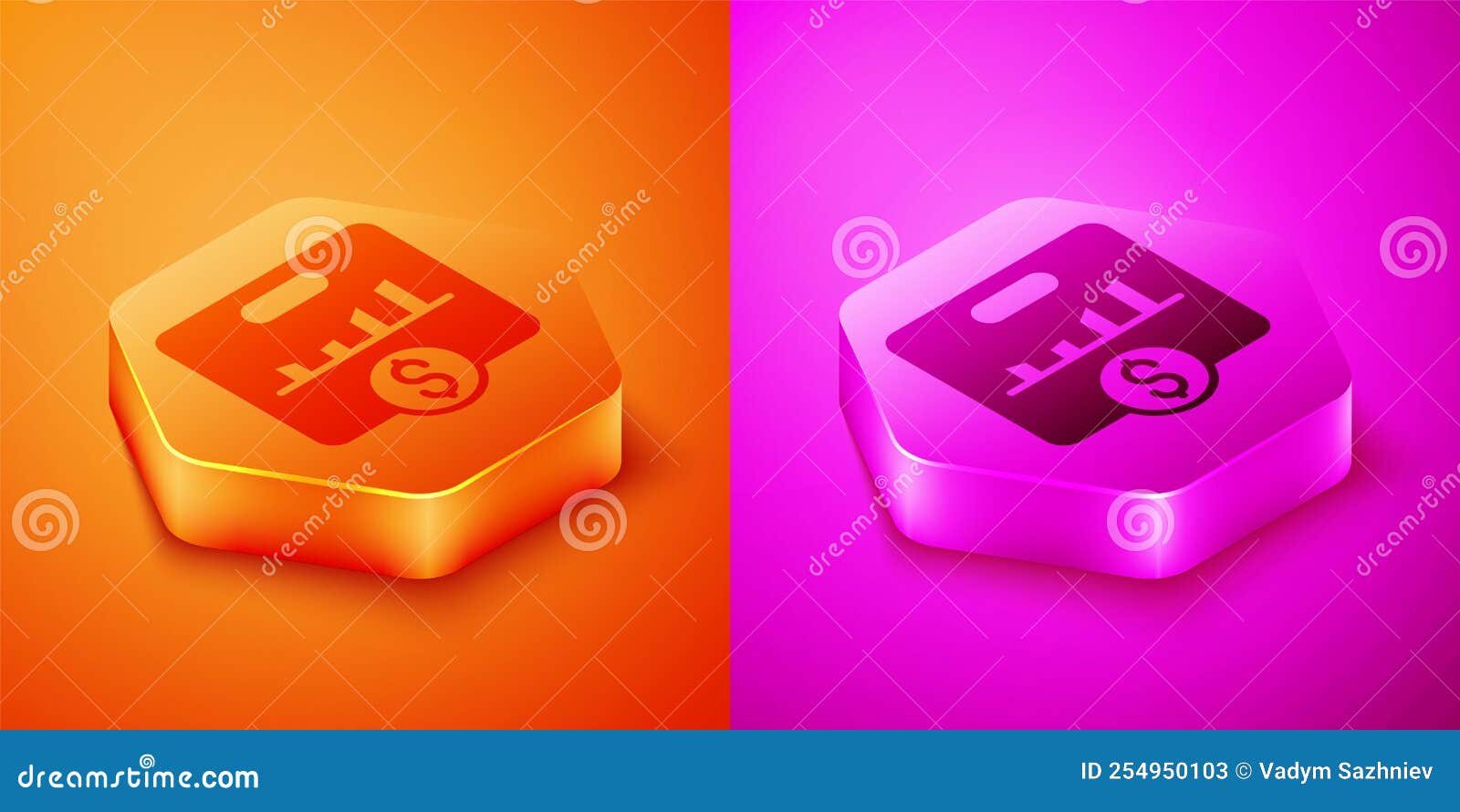Isometric KPI - Key Performance Indicator Icon Isolated on Orange and ...