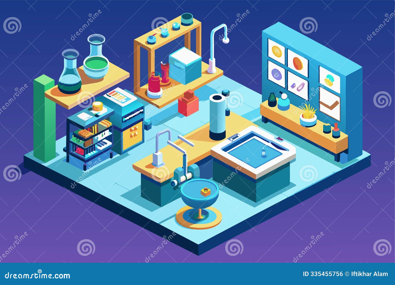 An Isometric Lab Illustration with Customizable Workstations, Equipment ...