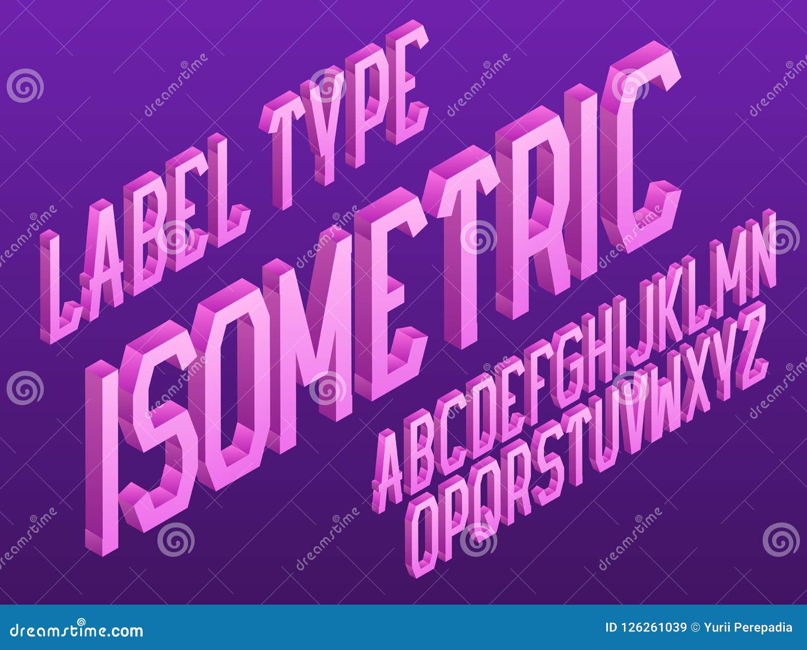Isometric Label Vector Type. Pink Gradient Letters Font Stock Vector ...
