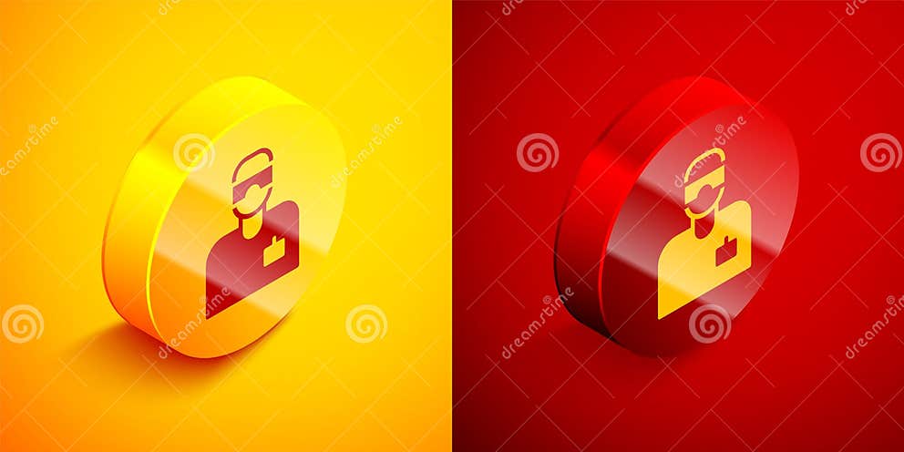 Isometric Laboratory Assistant Icon Isolated on Orange and Red ...