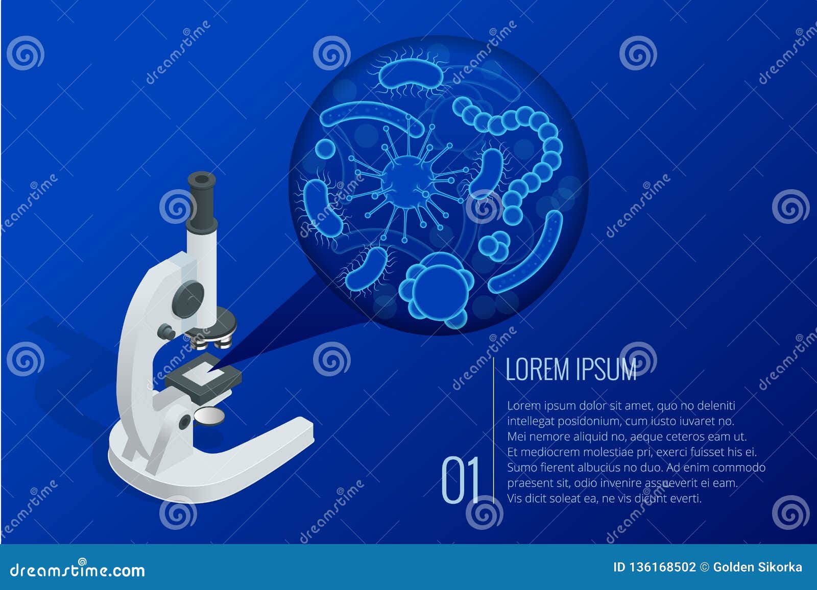 Isometric Laboratory Lens of Microscope and Closeup Microscopic Body ...