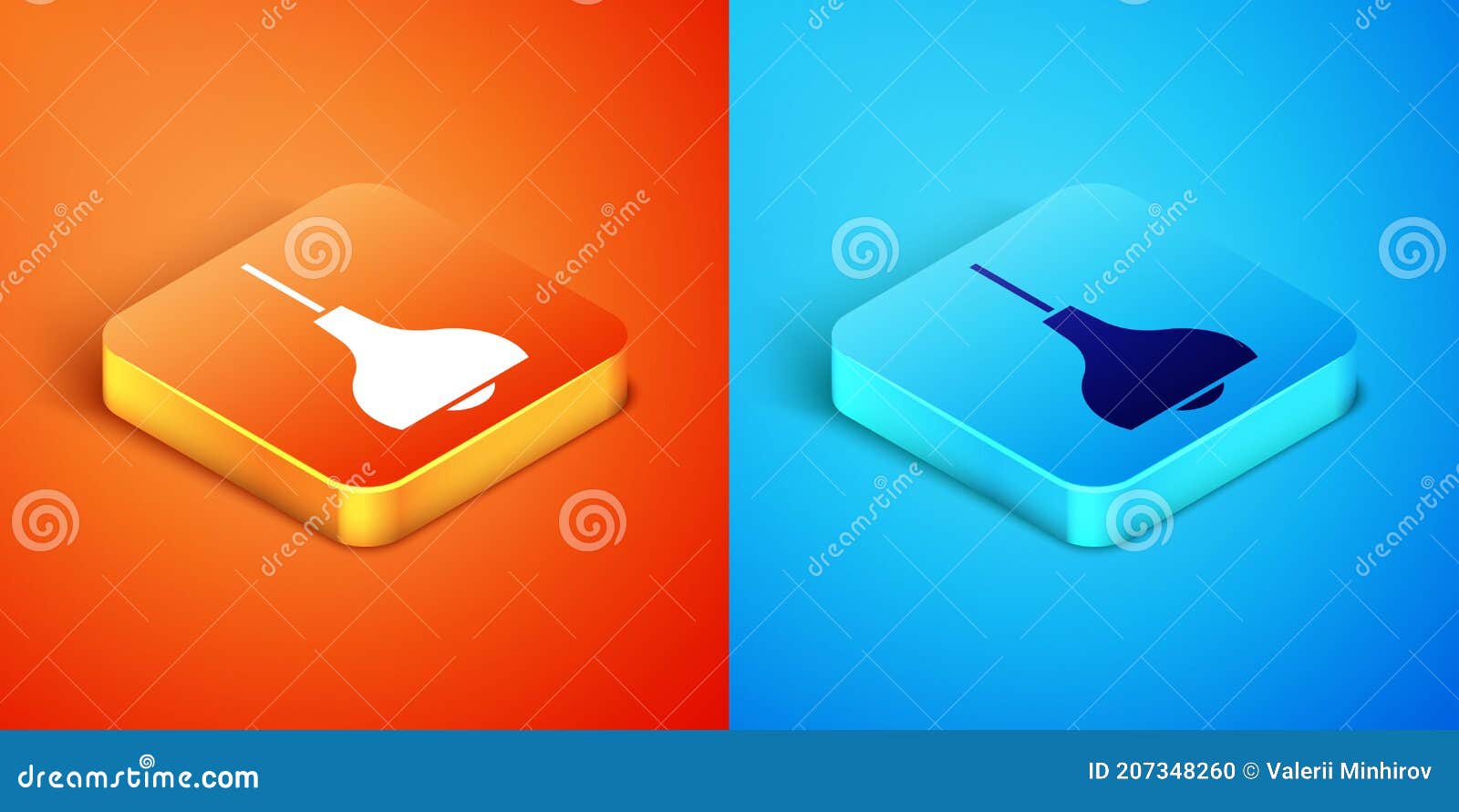 Isometric Lamp Hanging Icon Isolated on Orange and Blue Background ...