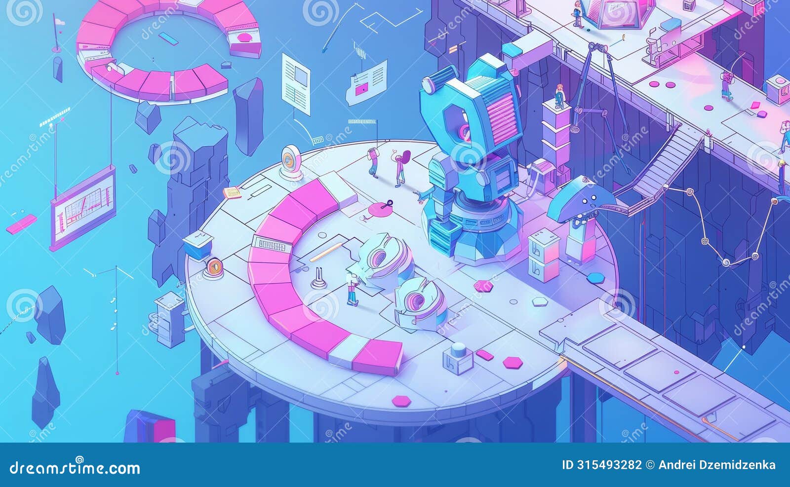 An Isometric Landing Page with a Huge Ai Robot, a Pie Chart and a ...